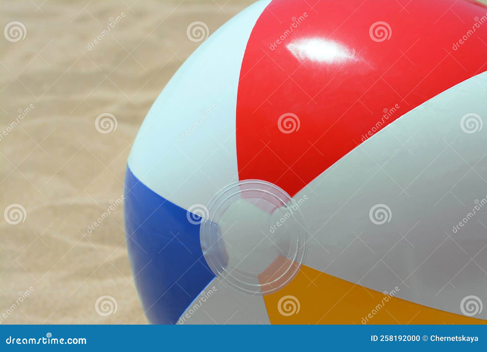 Colorful Beach Ball on Sand, Closeup View Stock Photo - Image of colors ...
