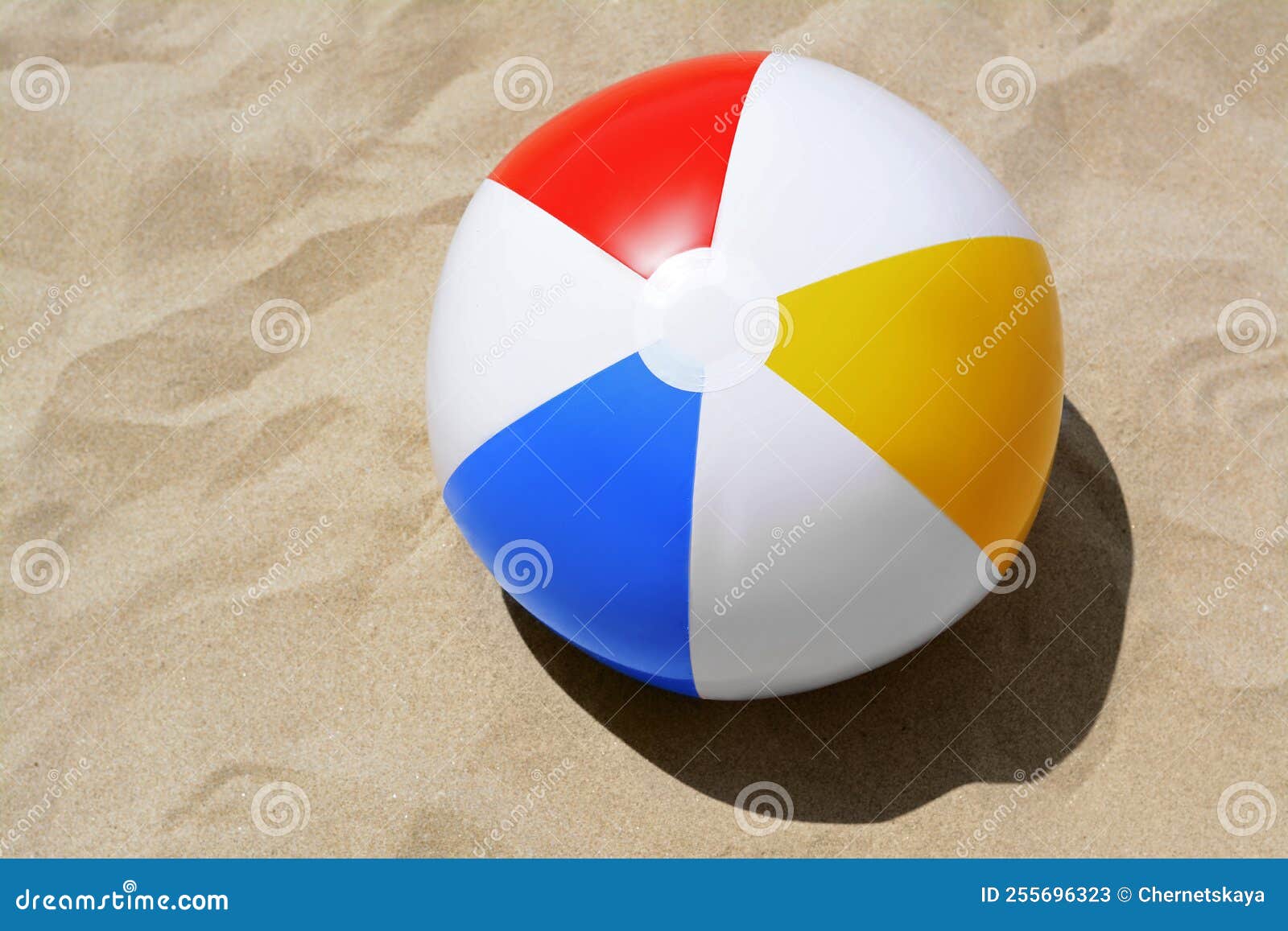 Colorful Beach Ball on Sand, Top View Stock Image - Image of blue ...