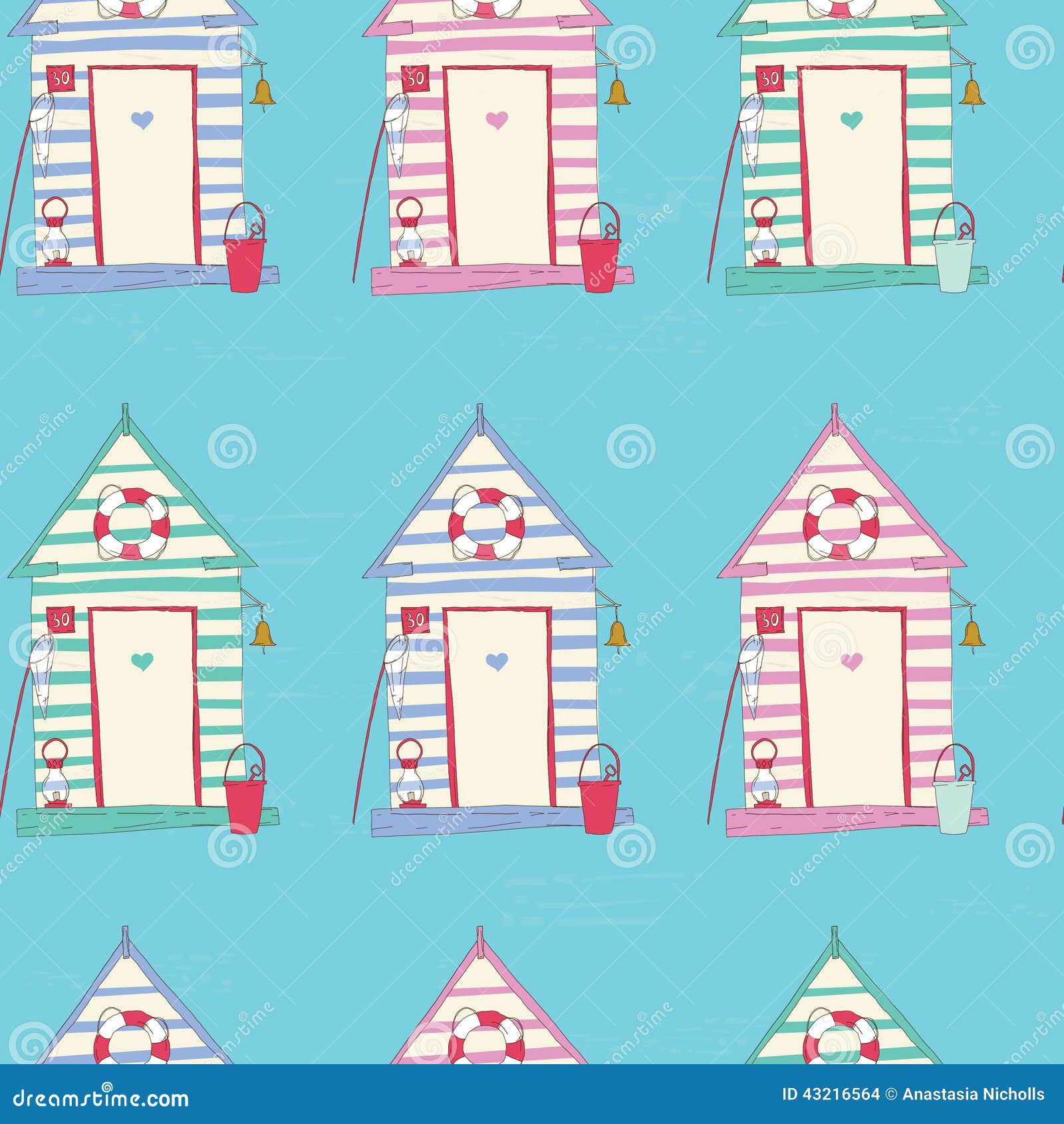 Colorful Beach Hut Vector Seamless Pattern Stock Vector - Illustration ...