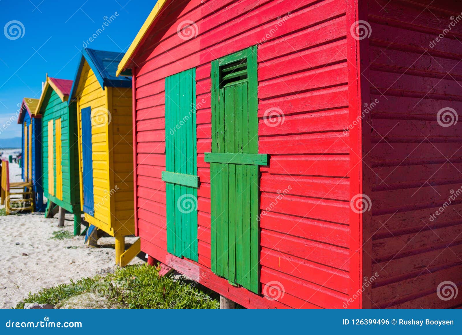 Colorful beach huts stock photo. Image of standing, focus - 126399496