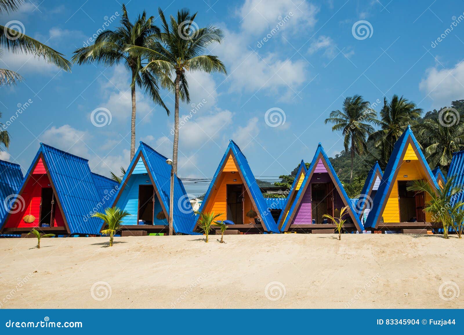Colorful beach huts stock photo. Image of blue, swim - 83345904