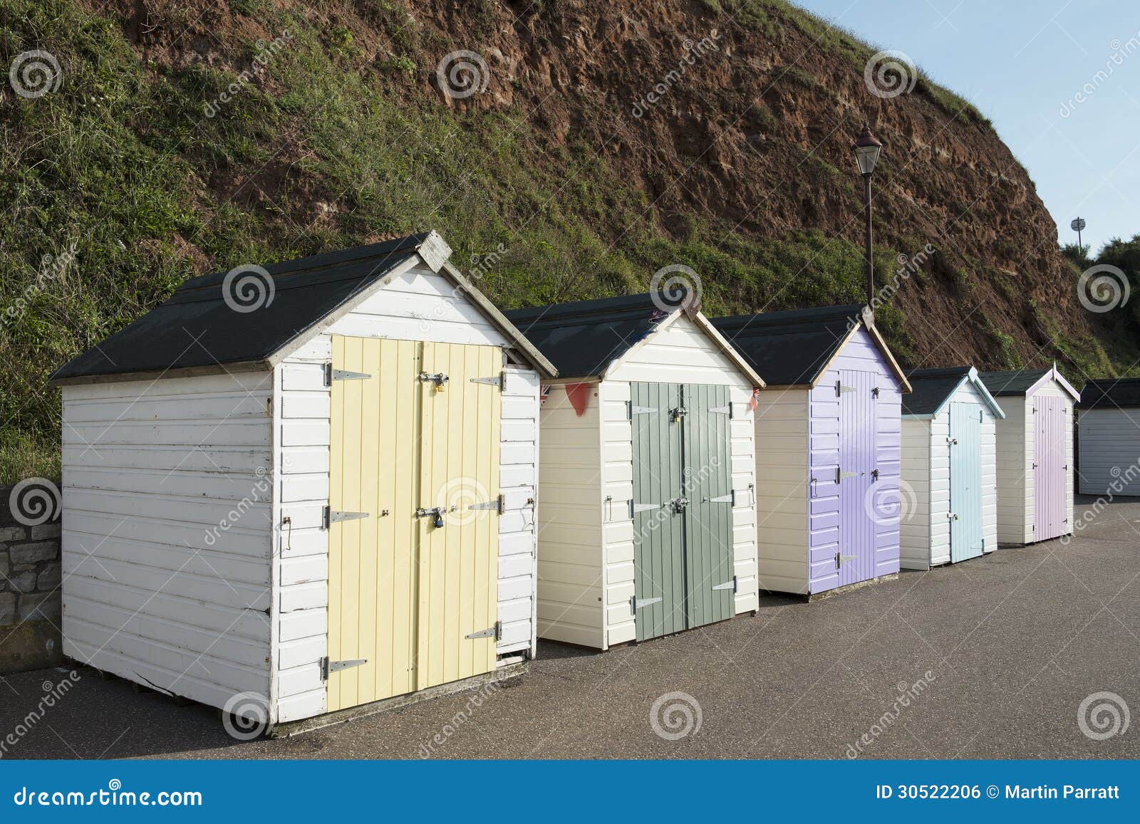 Colorful Beach Huts at Seaton, Devon, UK. Stock Photo - Image of cabin ...