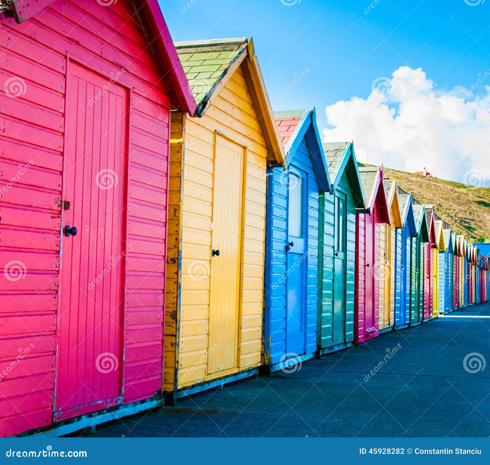 Colorful beach huts stock photo. Image of seaside, outdoors - 45928282