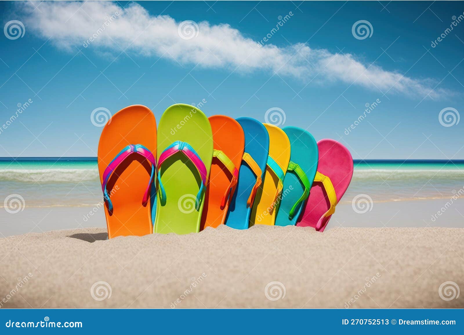 Colorful Beach Sandals on the Sand, Ready for Summer Vacations. Ai ...