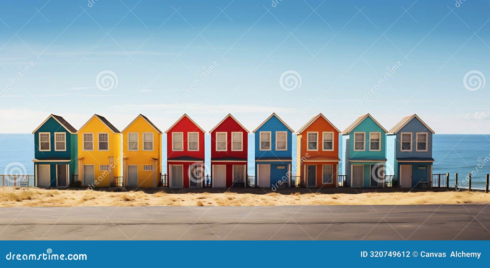 Colorful Beachfront Houses stock photo. Image of peaceful - 320749612
