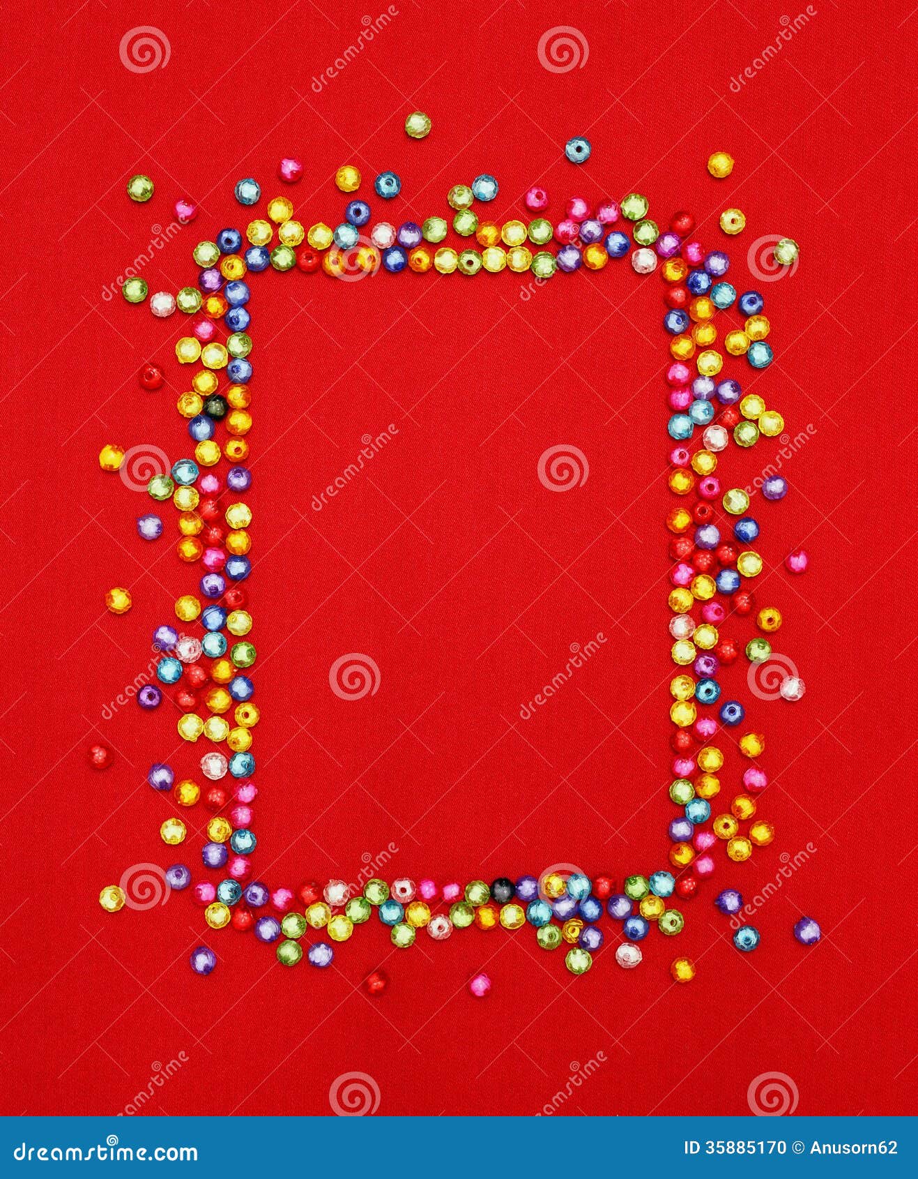 Colorful Beads Frame Space for Photo or Text on Red Stock Photo - Image ...