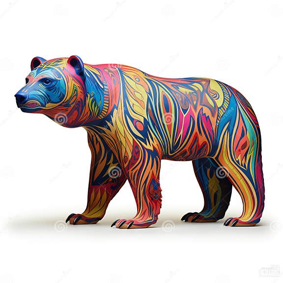 Colorful Bear with Abstract Patterns on a White Background Stock ...