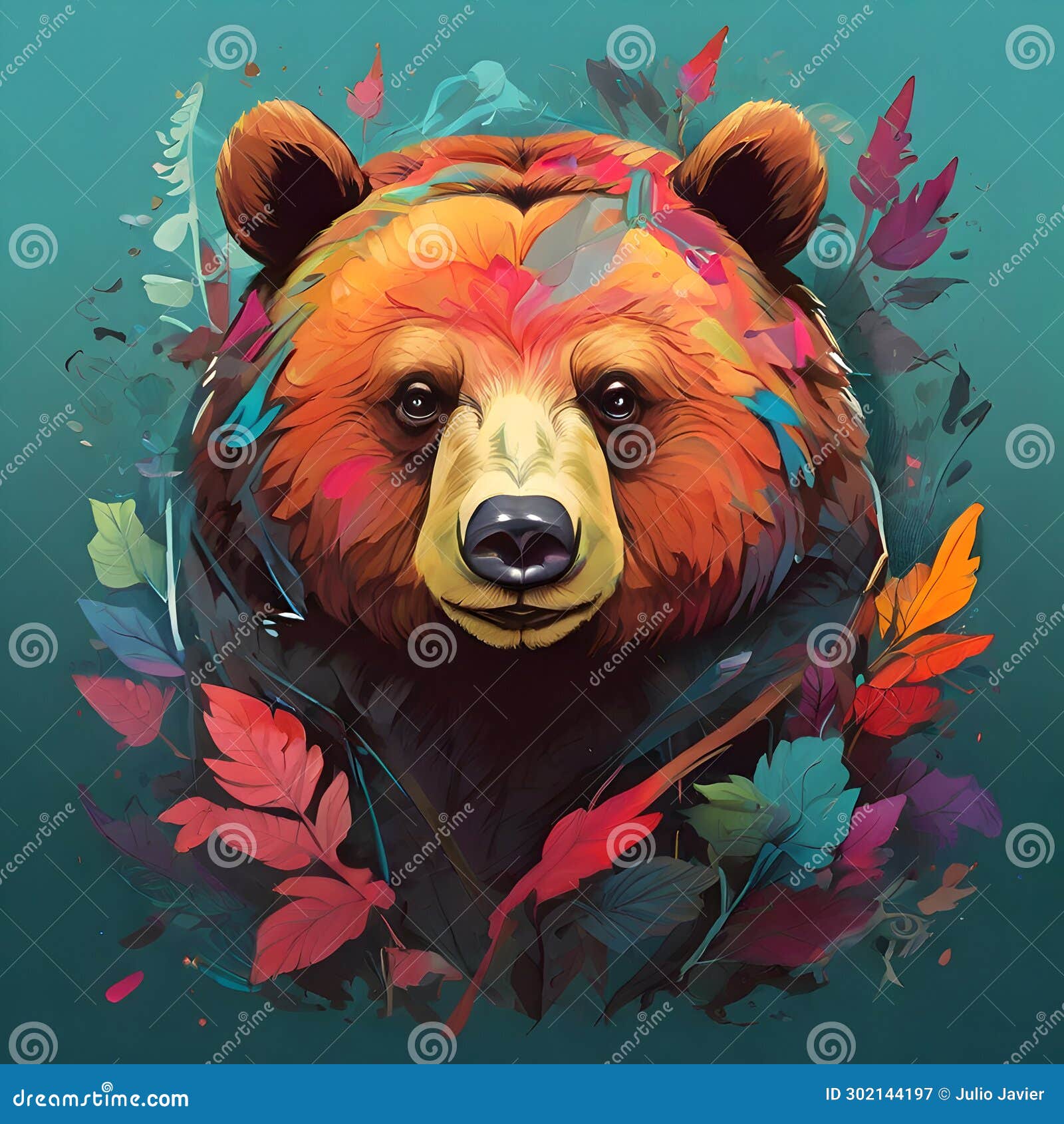 Colorful Bear Head with Colorful Forest Theme Stock Image - Image of ...