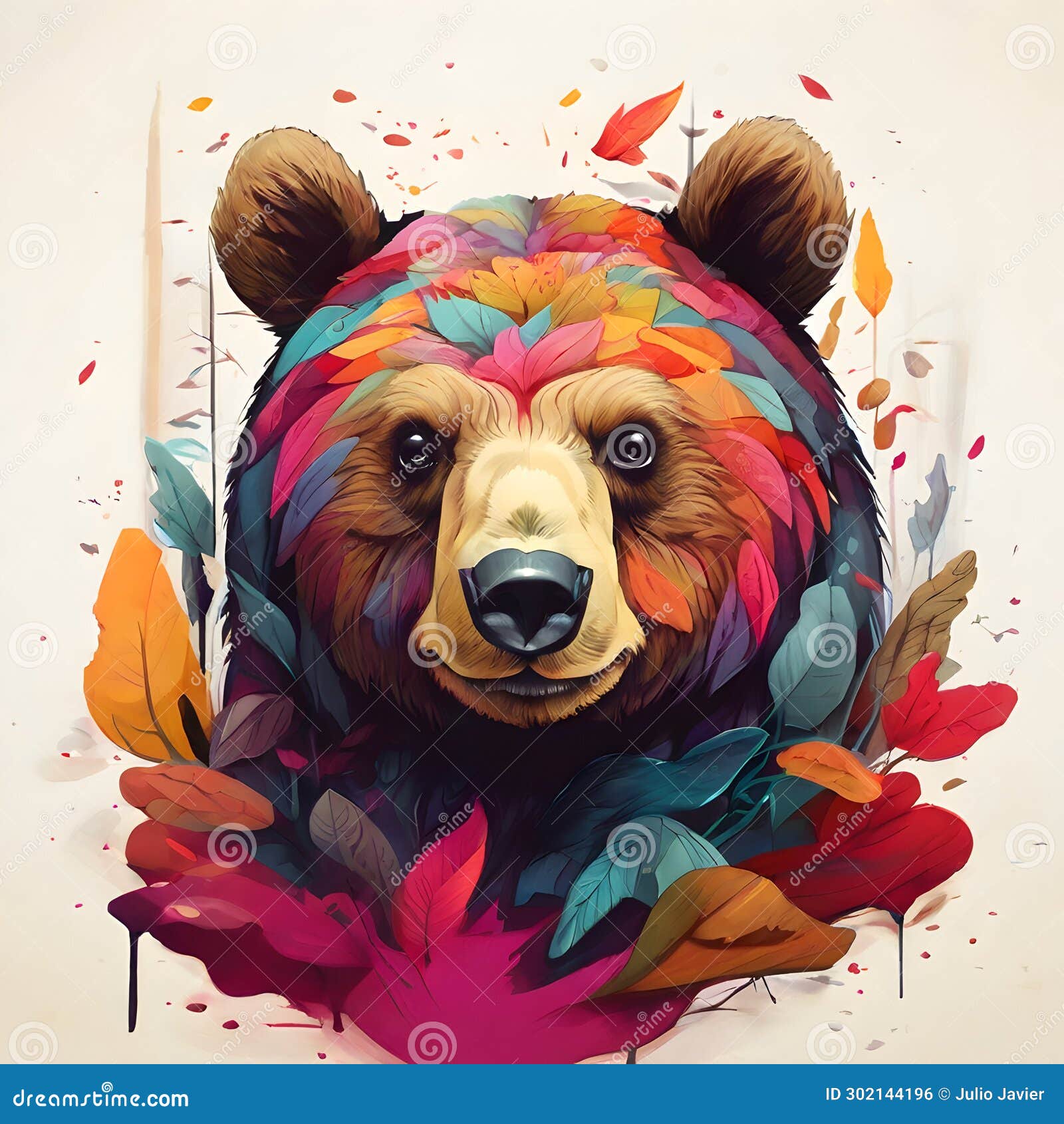 Colorful Bear Head with Colorful Forest Theme Stock Photo - Image of ...