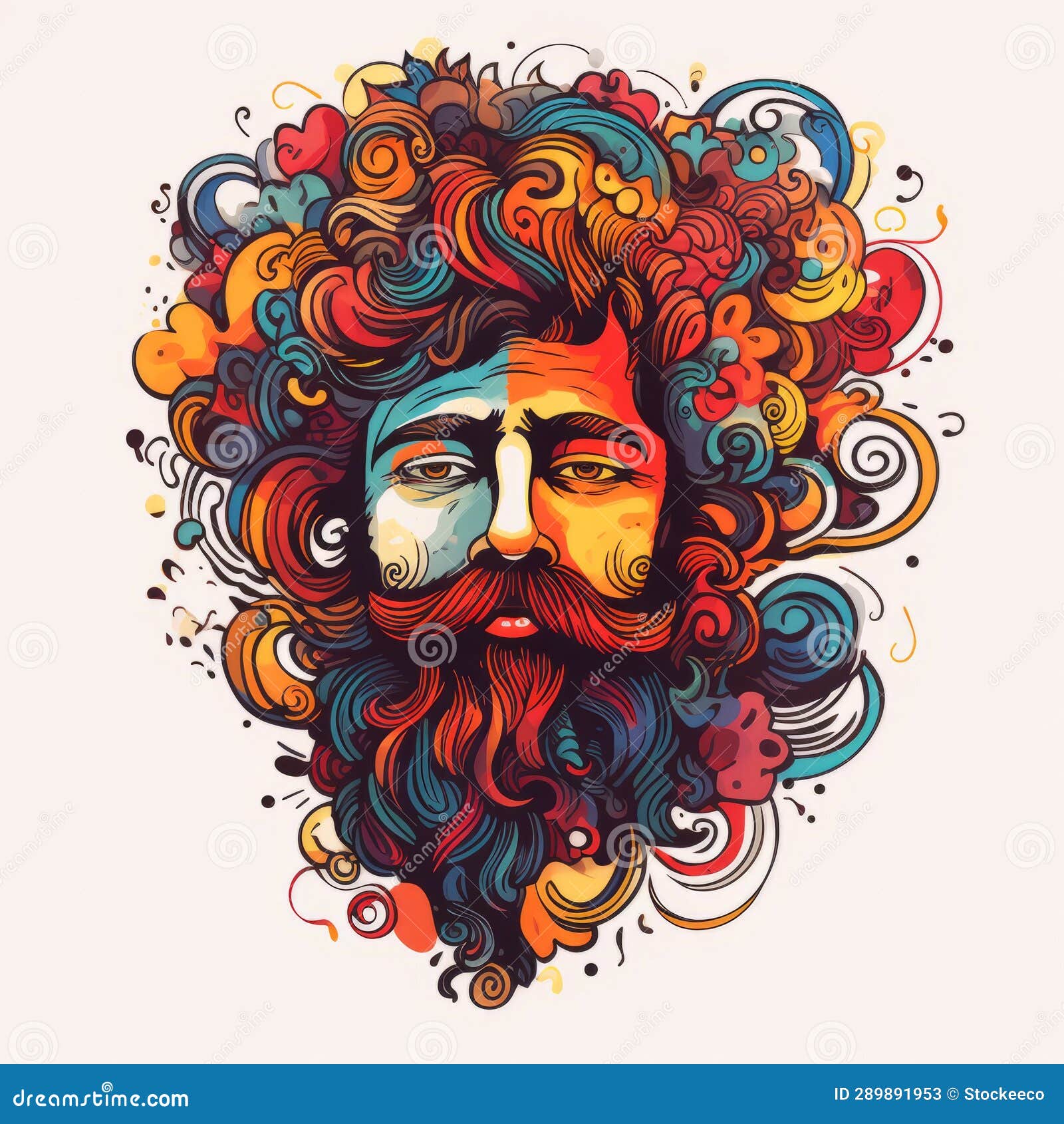 Colorful Beard and Mustache Illustration with Serene Faces Stock ...