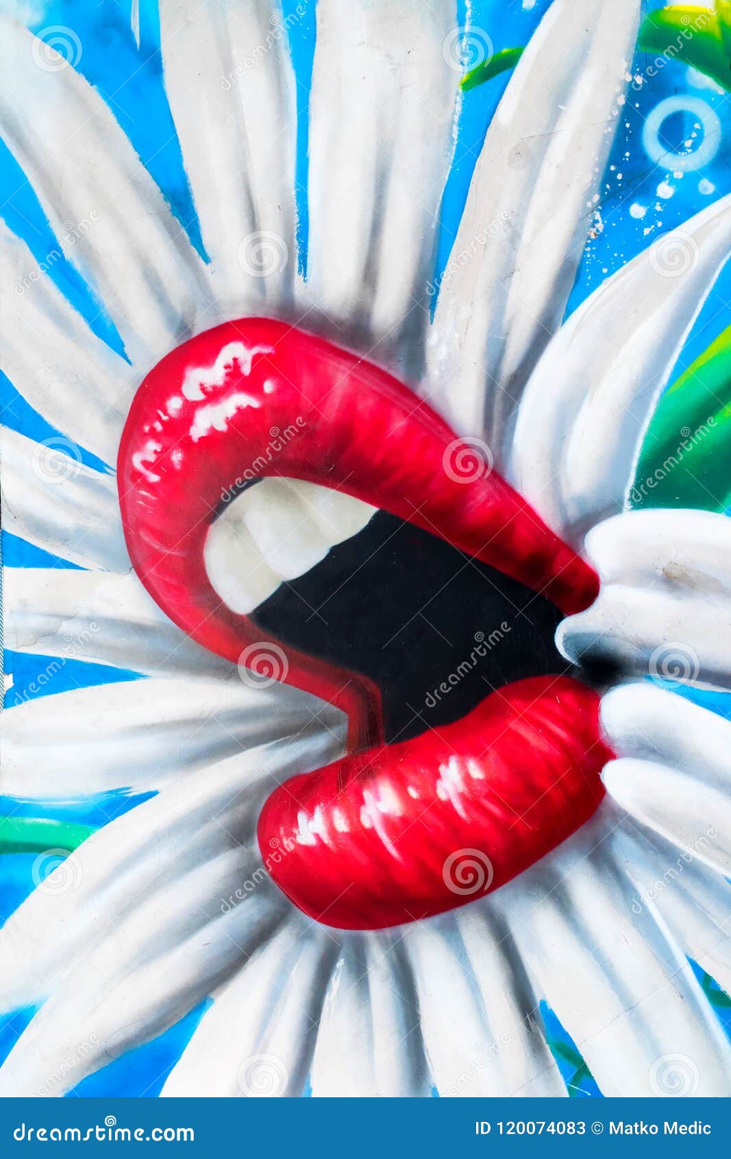 Lips and flower graffiti editorial stock photo. Image of flower - 120074083