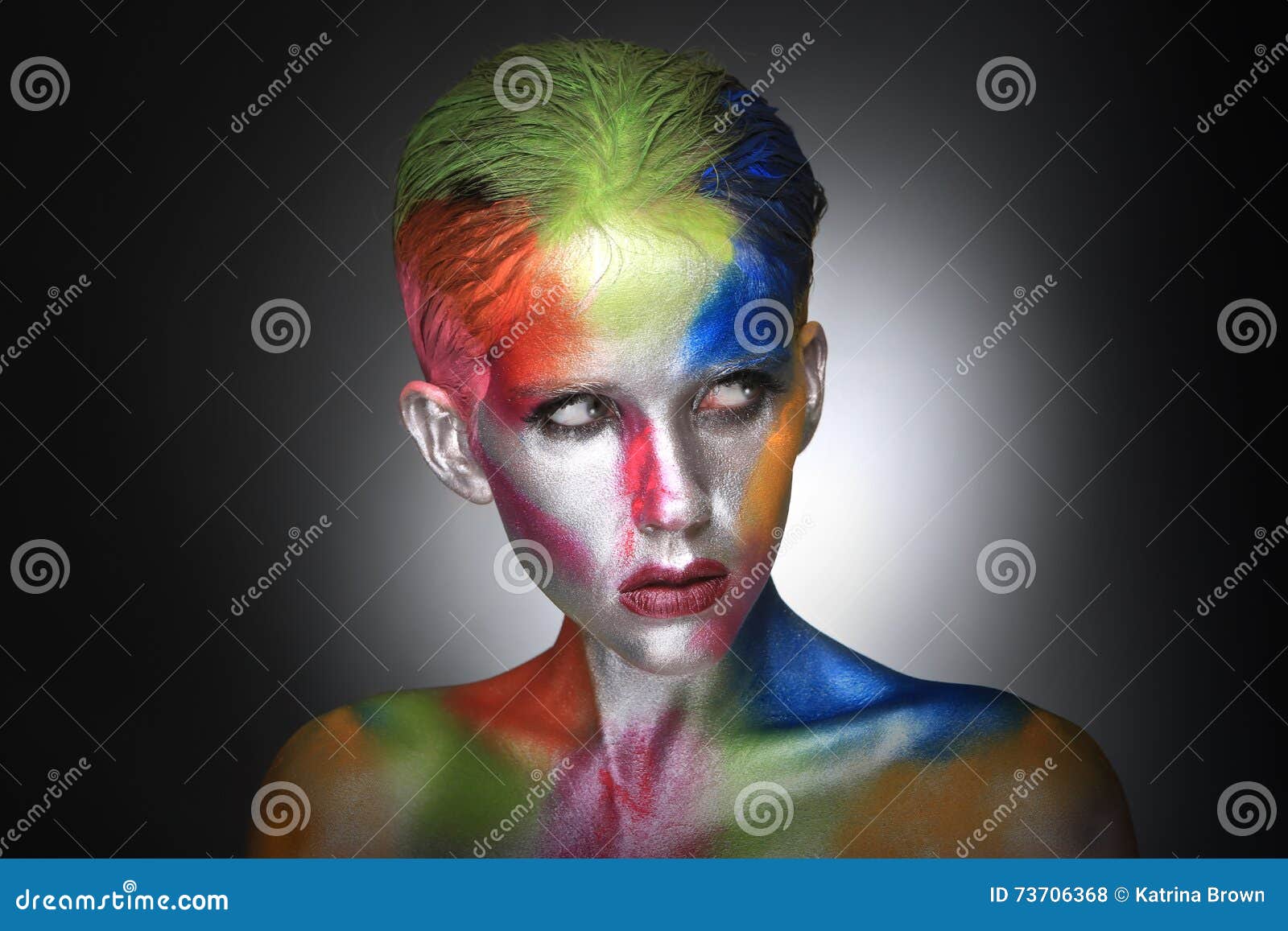 Colorful Beauty Portrait of Intense Make Up Cosmetics Stock Photo ...
