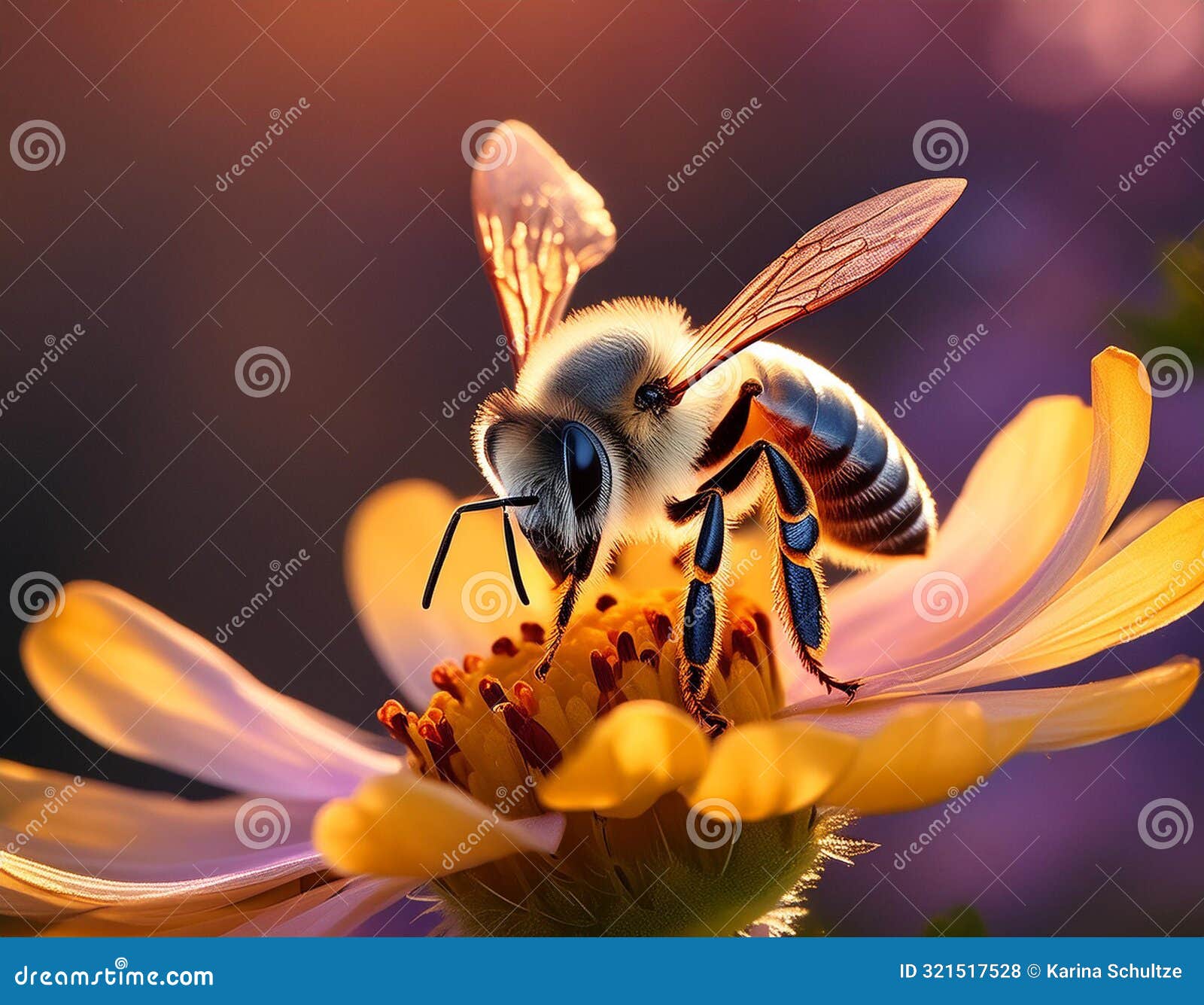 A Colorful Bee is on a Flower Stock Illustration - Illustration of ...