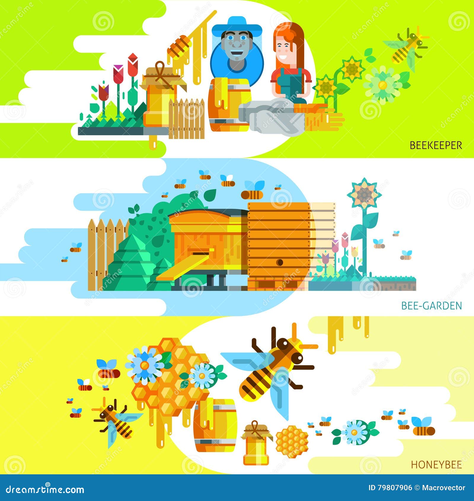 Colorful Beekeping Horizontal Banners Stock Vector - Illustration of ...