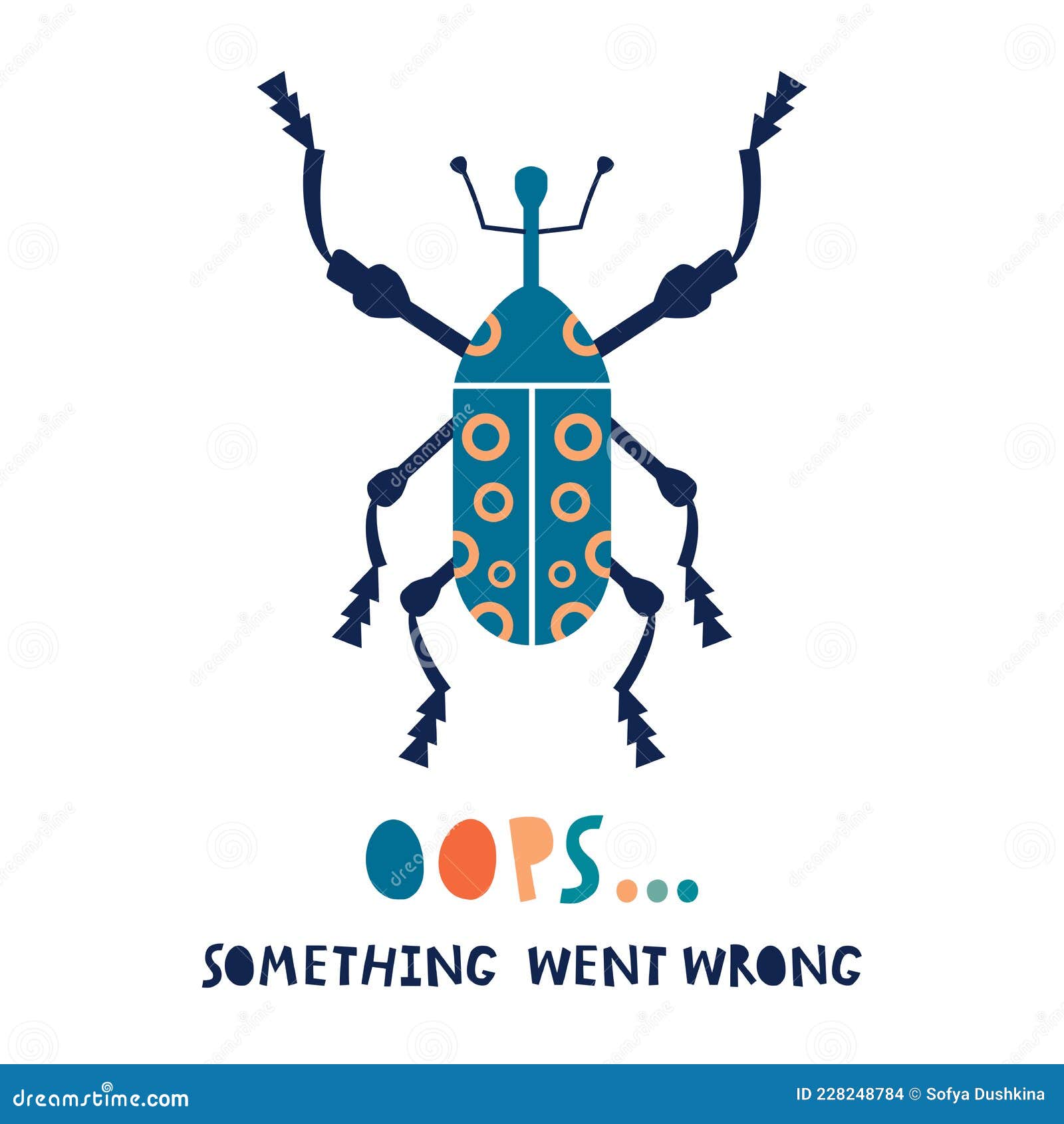 Colorful Beetle Icon and an Error Sign. Oops Something Went Wrong ...