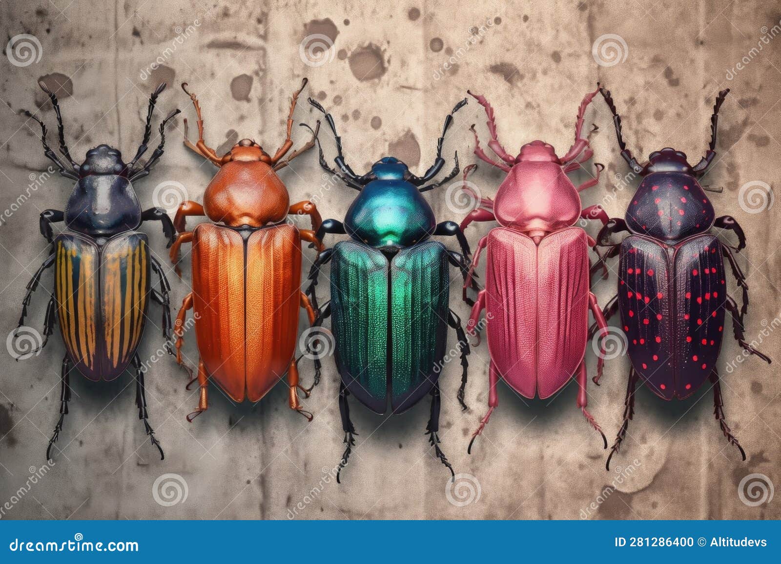 Colorful Beetles on Various Textured Surfaces, Showcasing Diversity ...