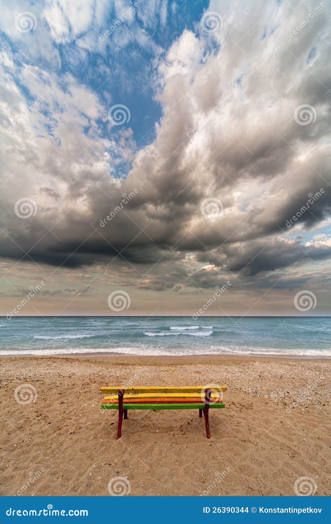 Colorful bench on a beach stock photo. Image of sand - 26390344