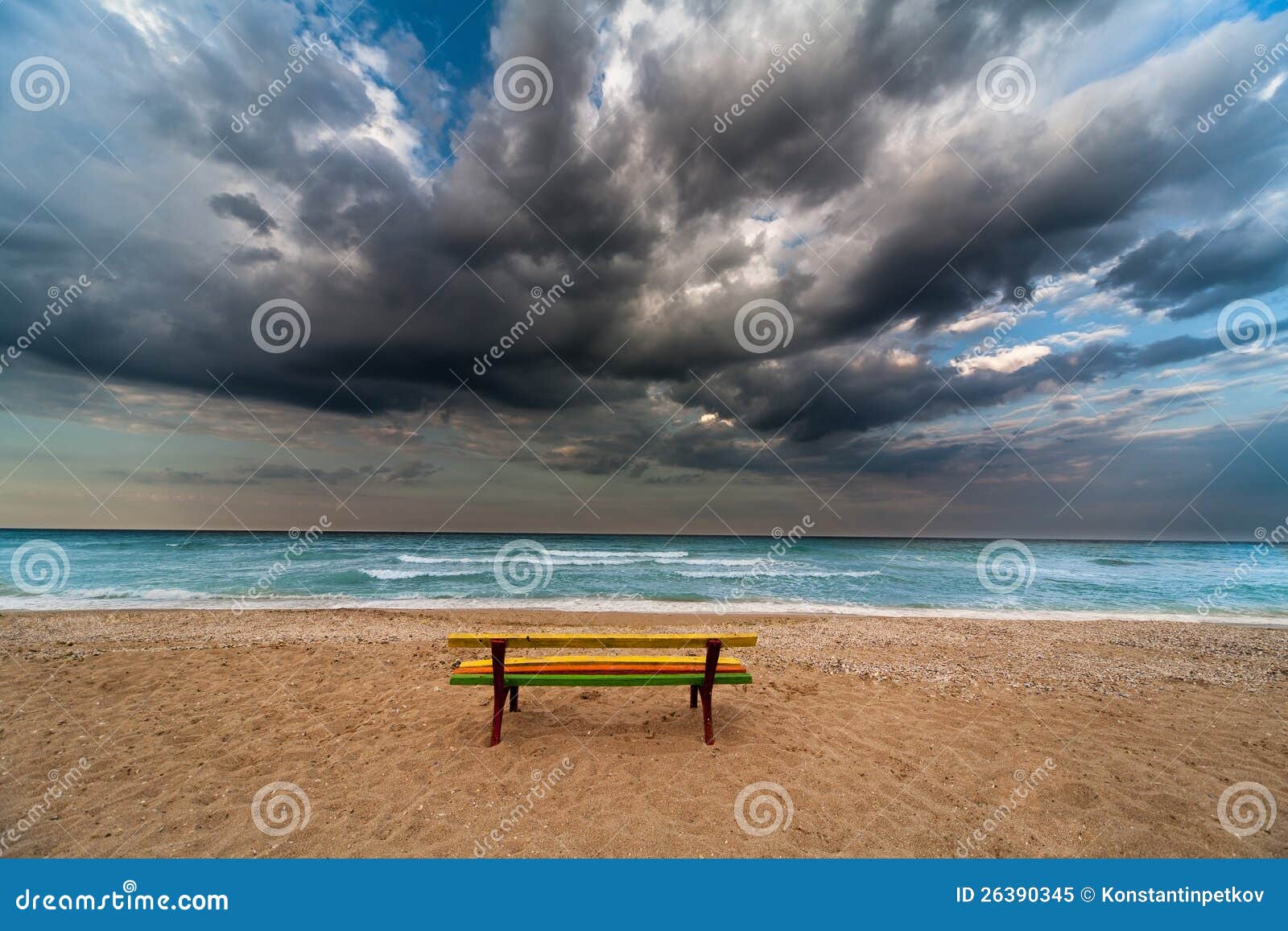 Colorful bench on a beach stock image. Image of sand - 26390345