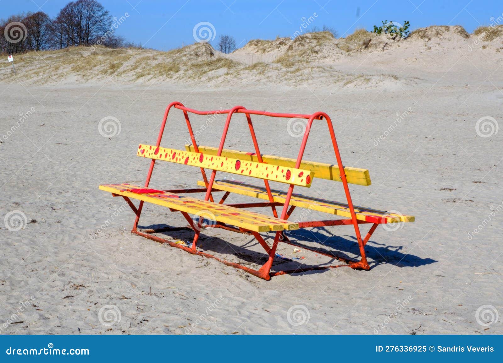 A Colorful Bench on the Shore of the Baltic Sea. Stock Image - Image of ...
