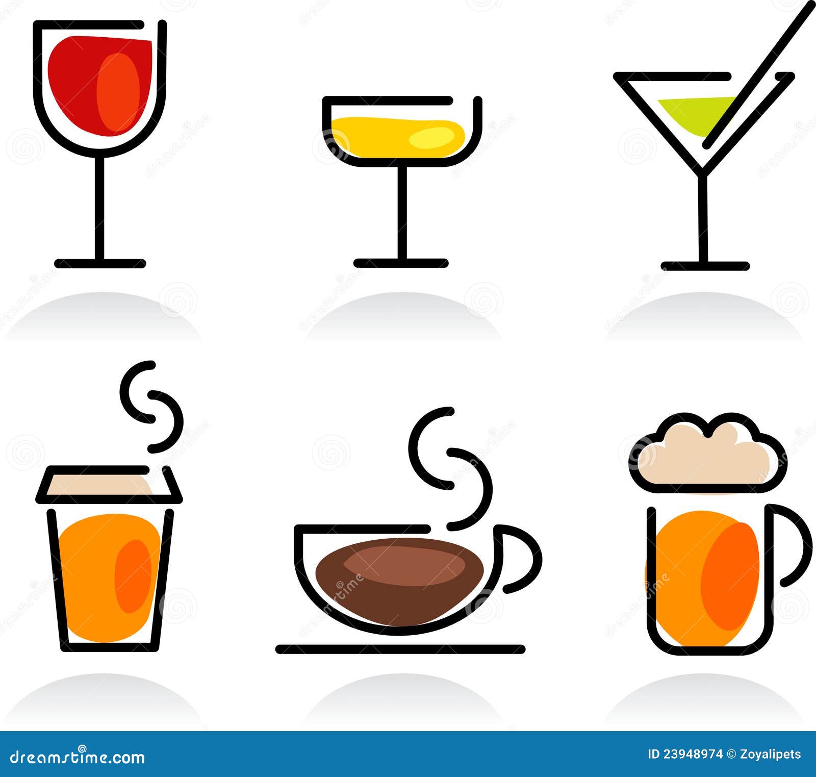 Colorful beverage icon set stock vector. Illustration of group - 23948974