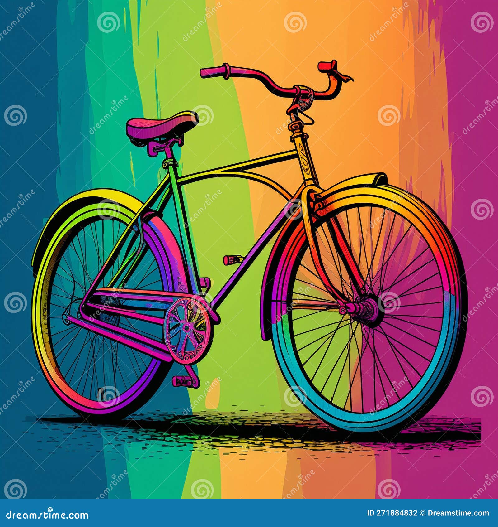 Colorful Bicycle in Pop Art Style Stock Illustration - Illustration of ...