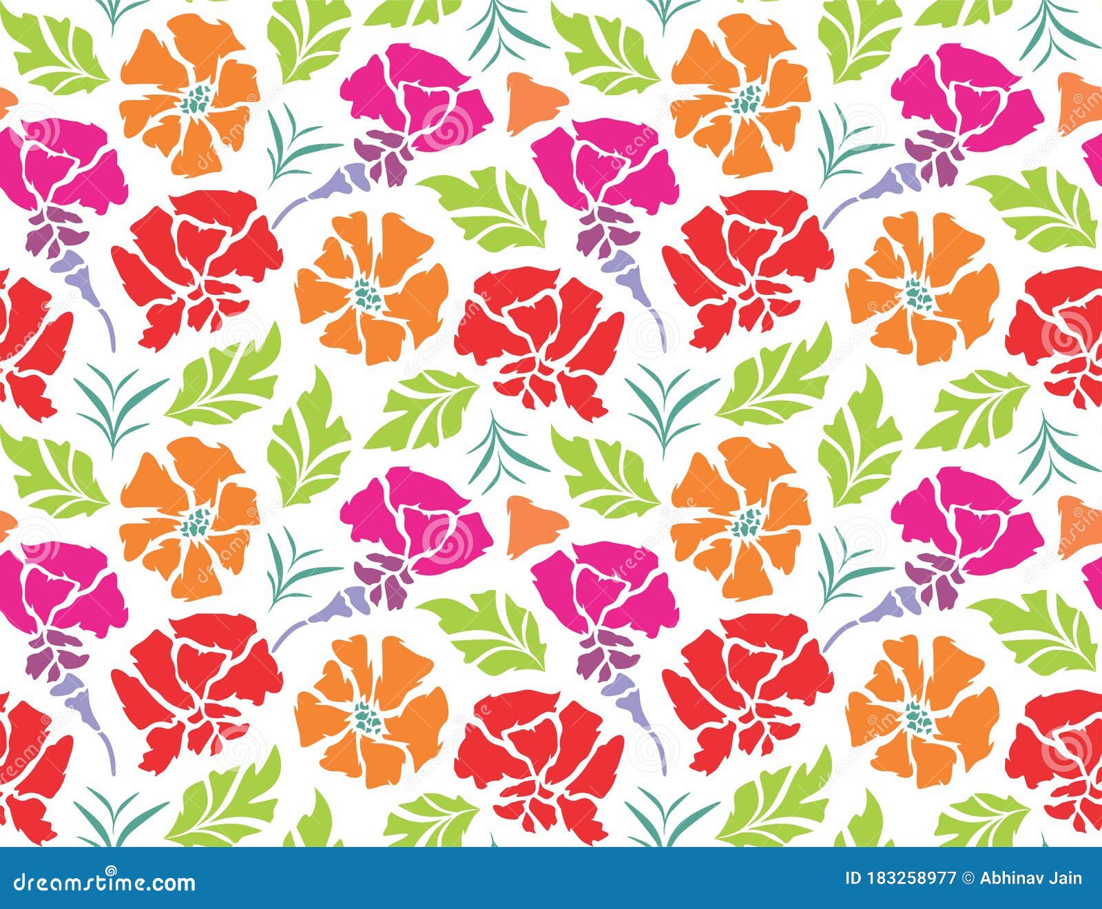 Colorful Big Flowers and Leaves Pattern Vector. Seamless Floral ...