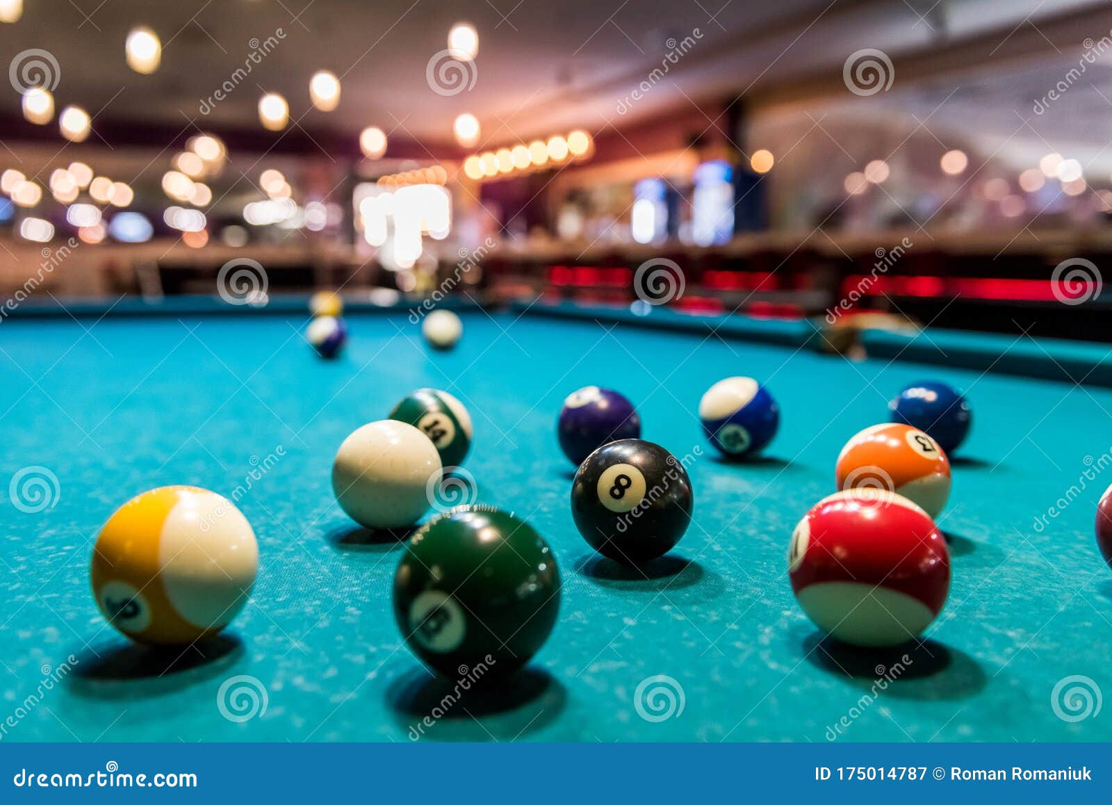 Colorful Billiard Balls on Table in Pub Stock Image - Image of pursuit ...