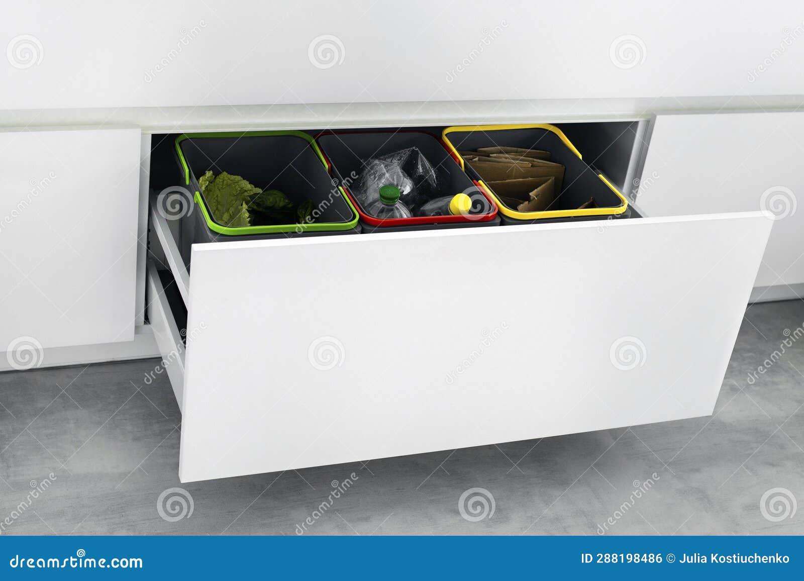 Colorful Bins for Sorting of Plastic, Paper Garbage and Organic Waste ...