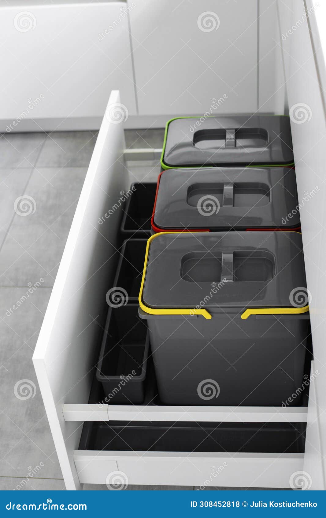 Colorful Bins for Sorting of Plastic, Paper Garbage and Organic Waste ...