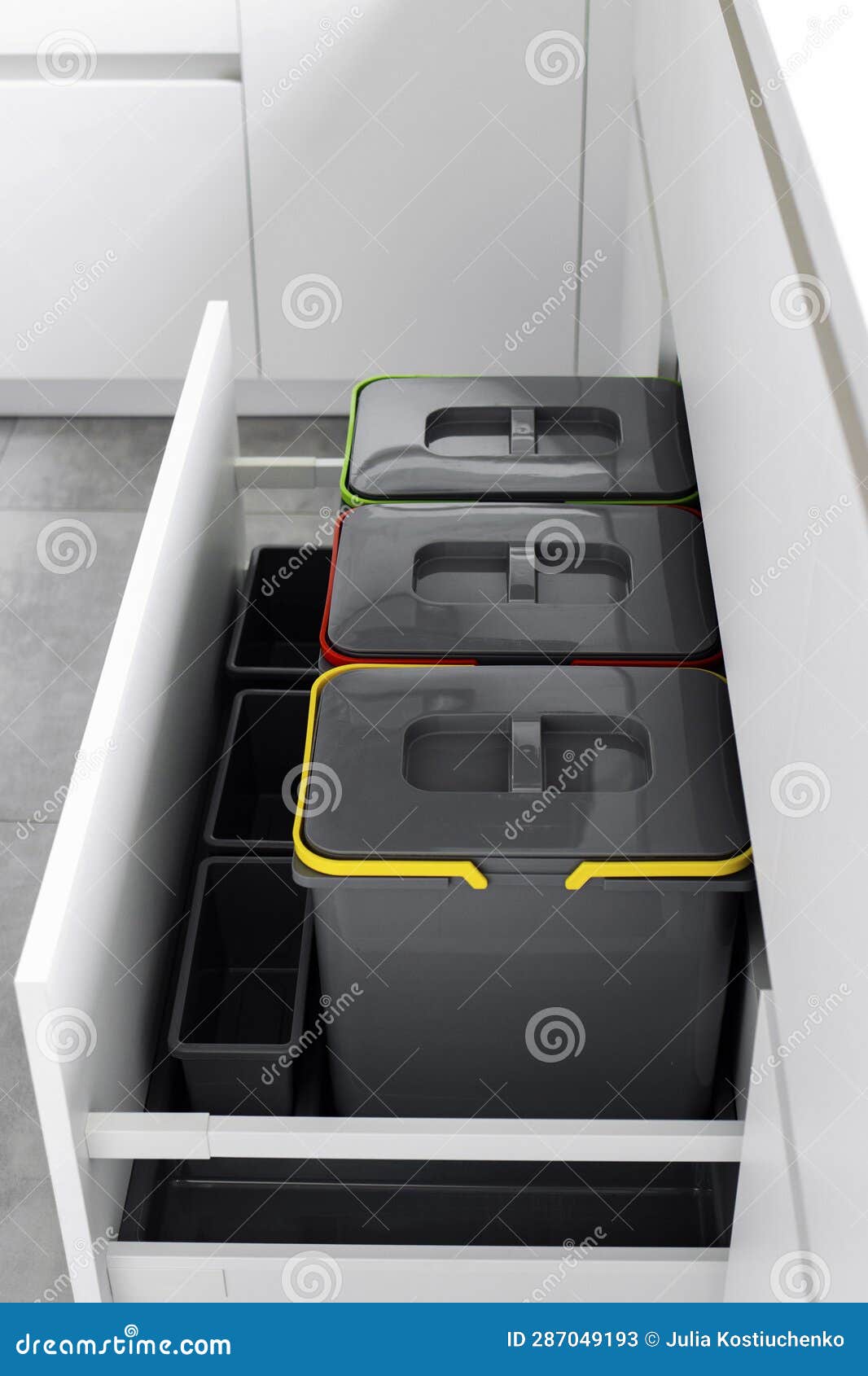 Colorful Bins for Sorting of Plastic, Paper Garbage and Organic Waste ...