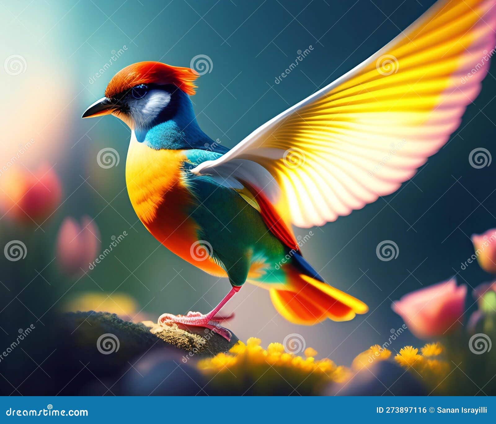 Colorful Bird on a Background of Nature. 3d Illustration Stock ...