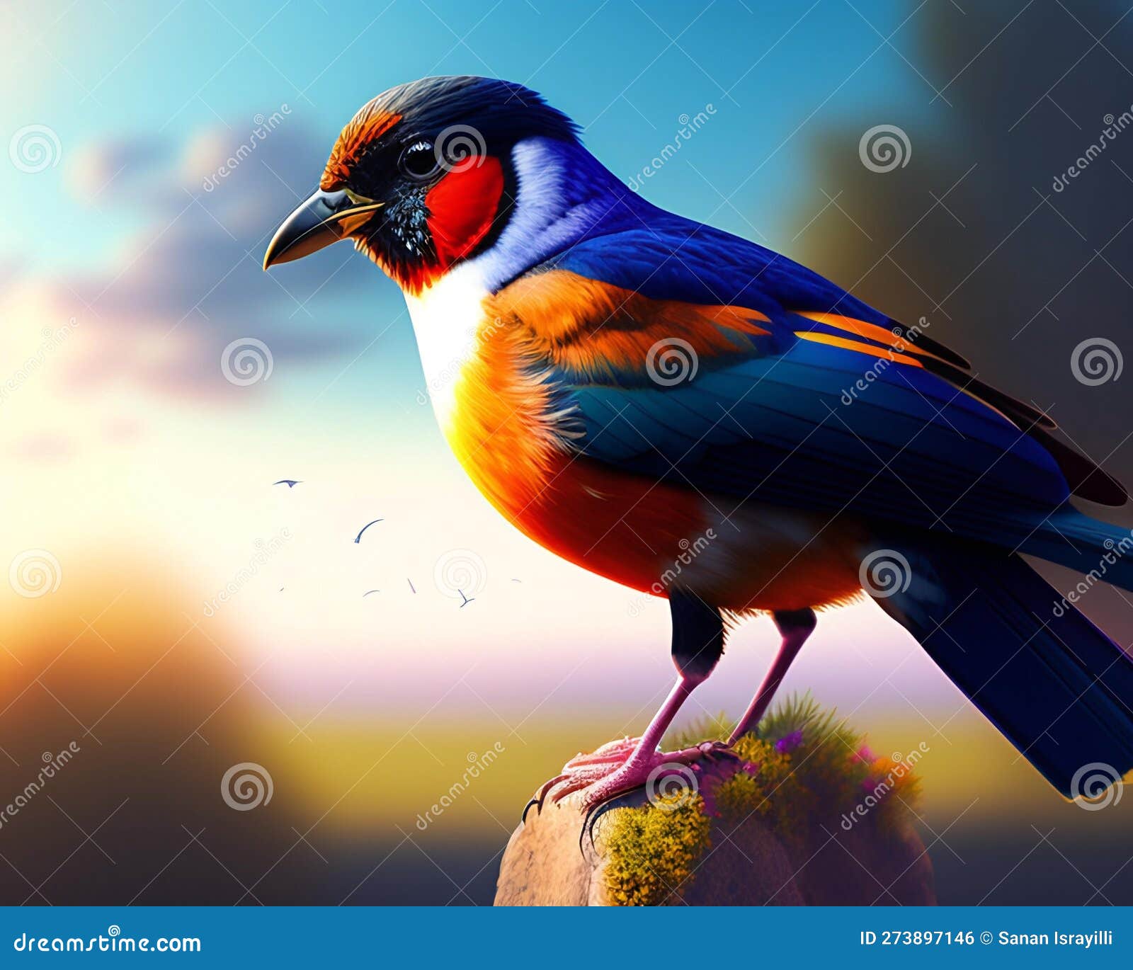 Colorful Bird on a Background of Nature. 3d Illustration Stock ...