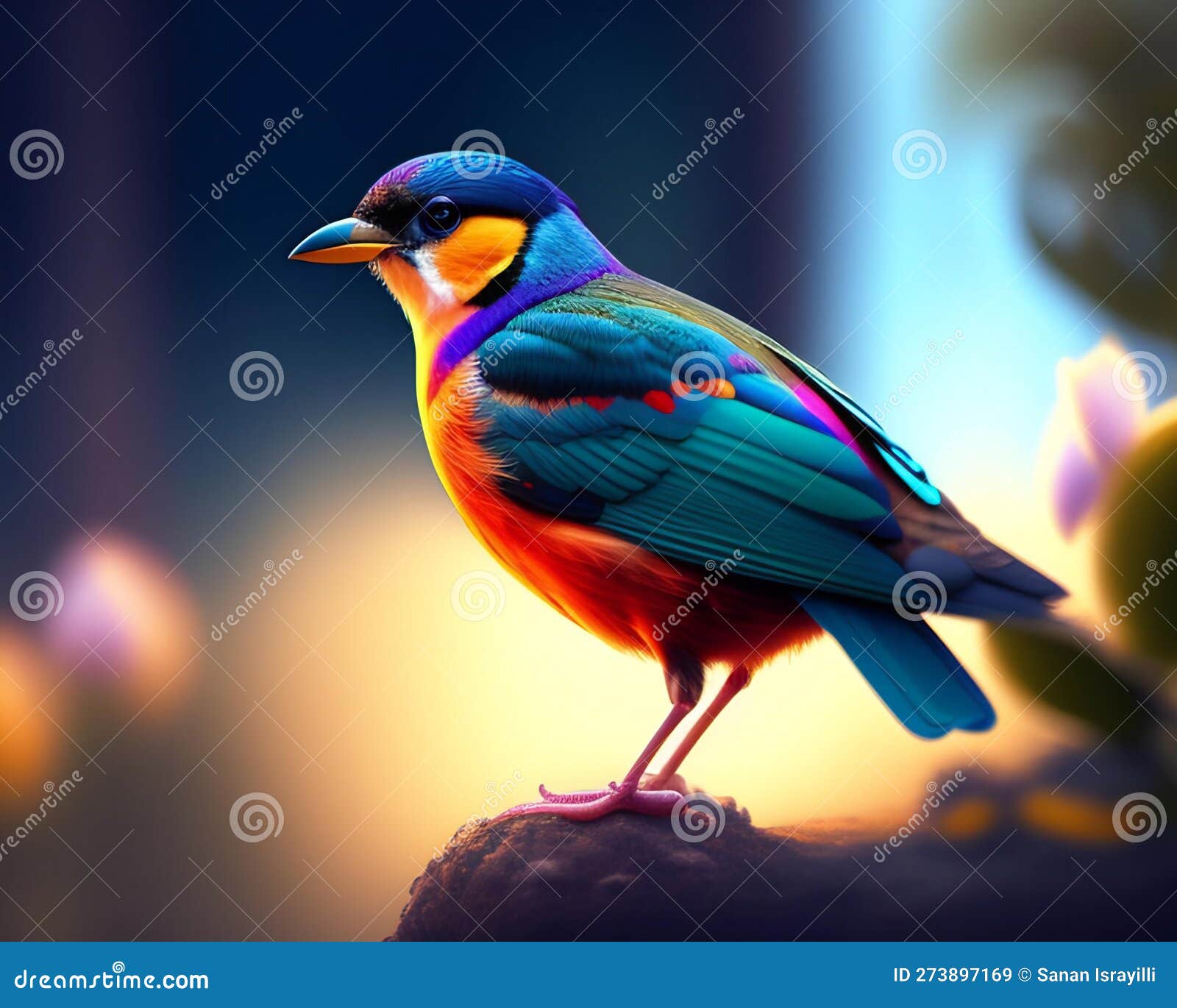 Colorful Bird on a Background of Nature. 3d Illustration Stock ...