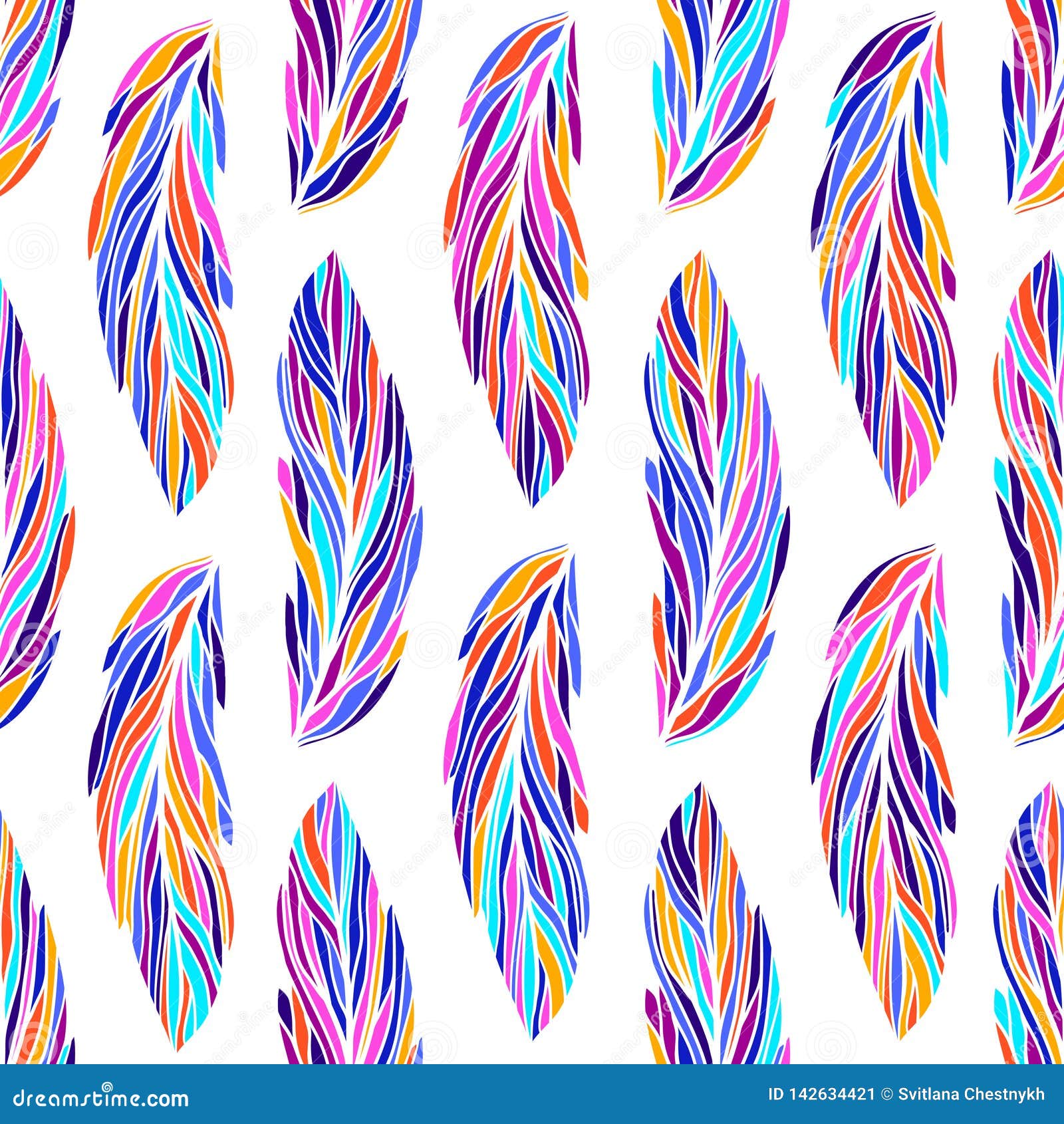 Colorful Bird Feathers, Seamless Vector Pattern. Different Multicolor ...