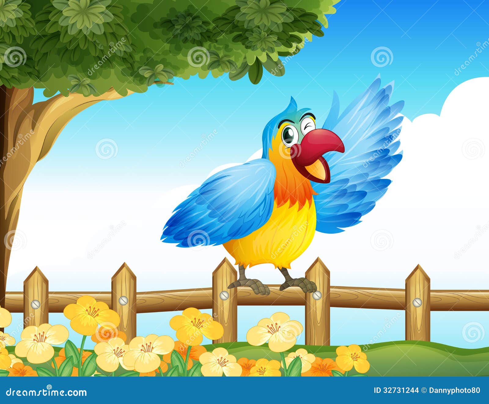 A Colorful Bird at the Fence Stock Vector - Illustration of animal ...