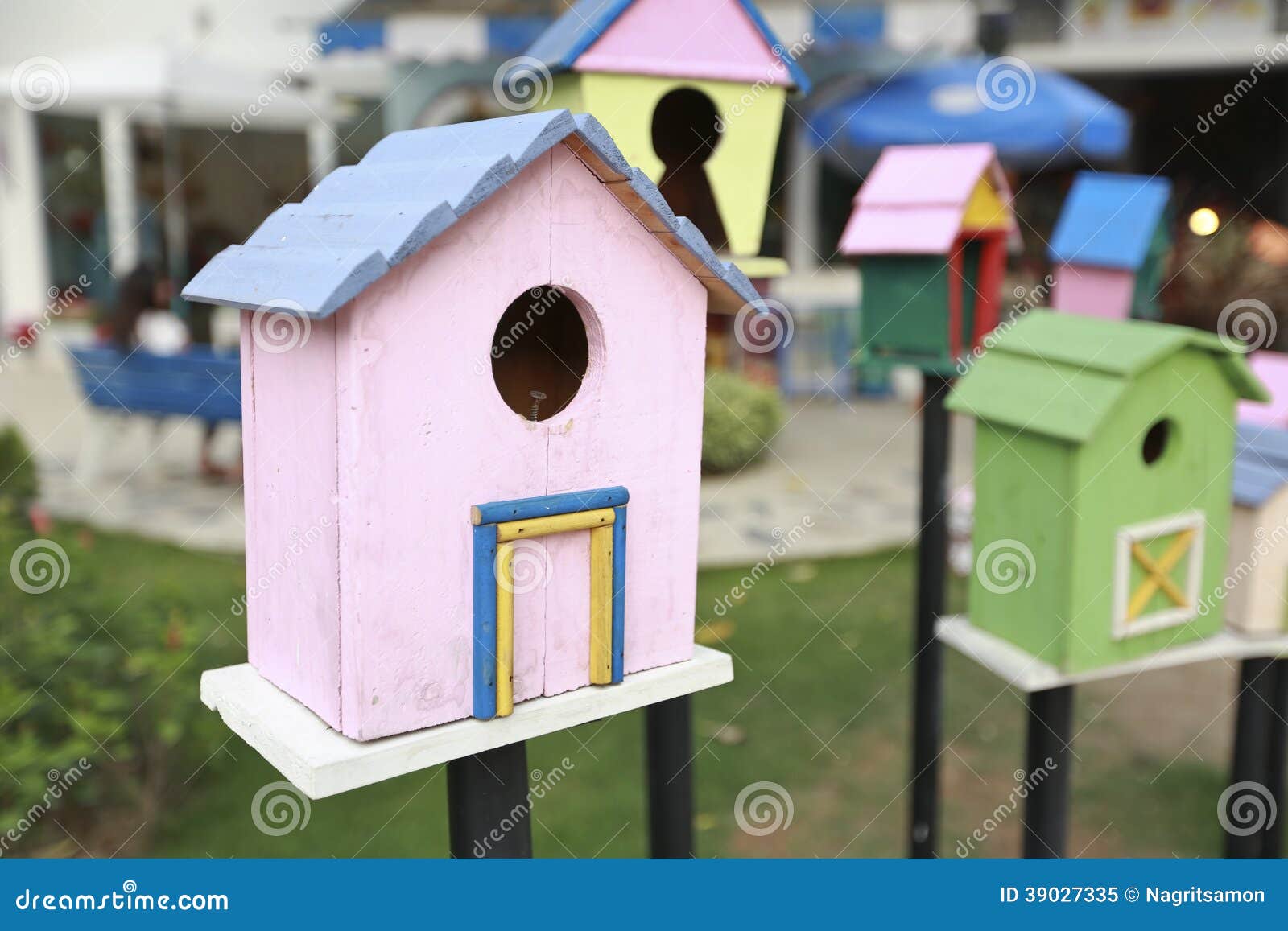 Colorful bird house. stock image. Image of green, park - 39027335