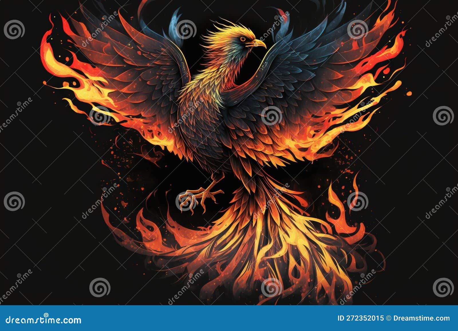 A Colorful Bird with Orange and Red Flames on it S Wings Stock ...