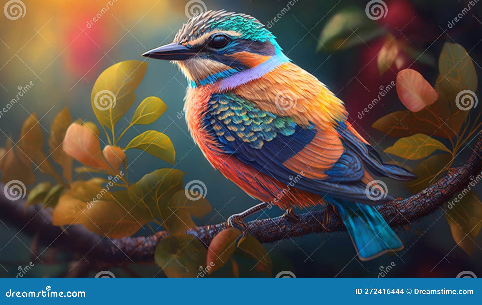 Colorful Bird Perching on Tree Branch Outdoors ,generative AI Stock ...