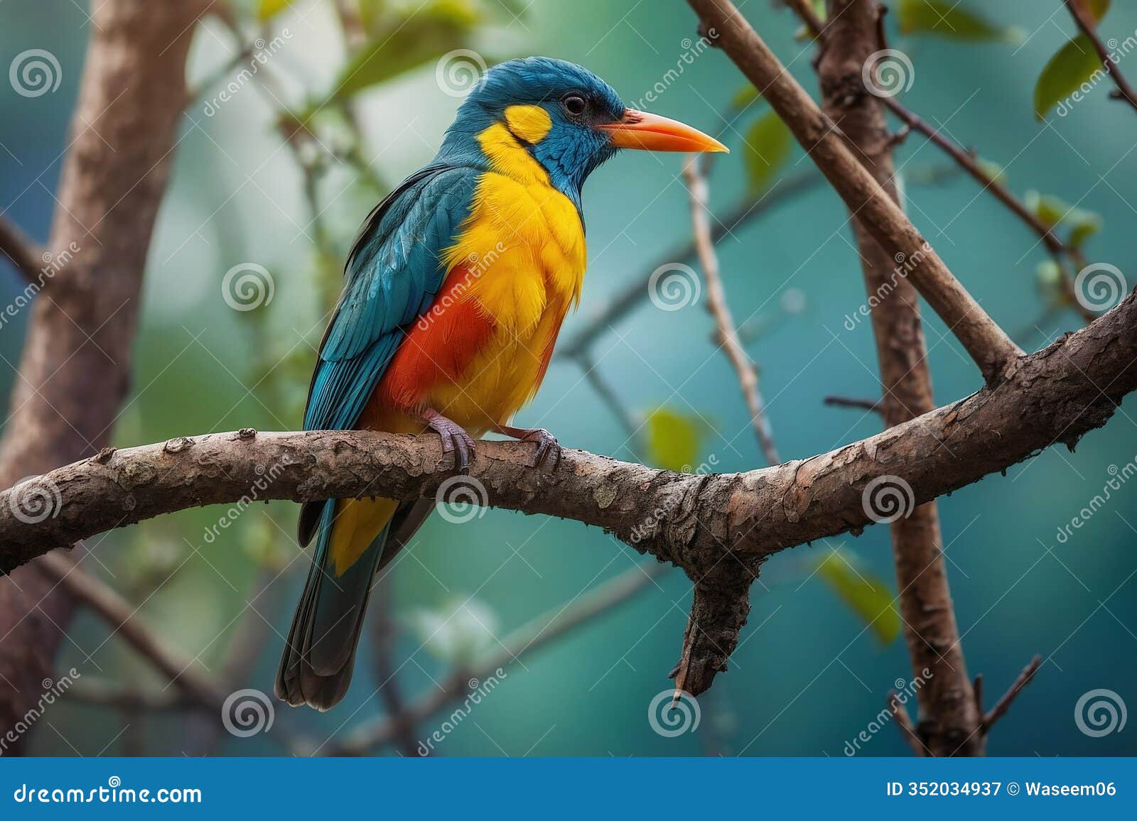 Colorful Bird Perching on a Tree Branch in the Rainforest Stock ...
