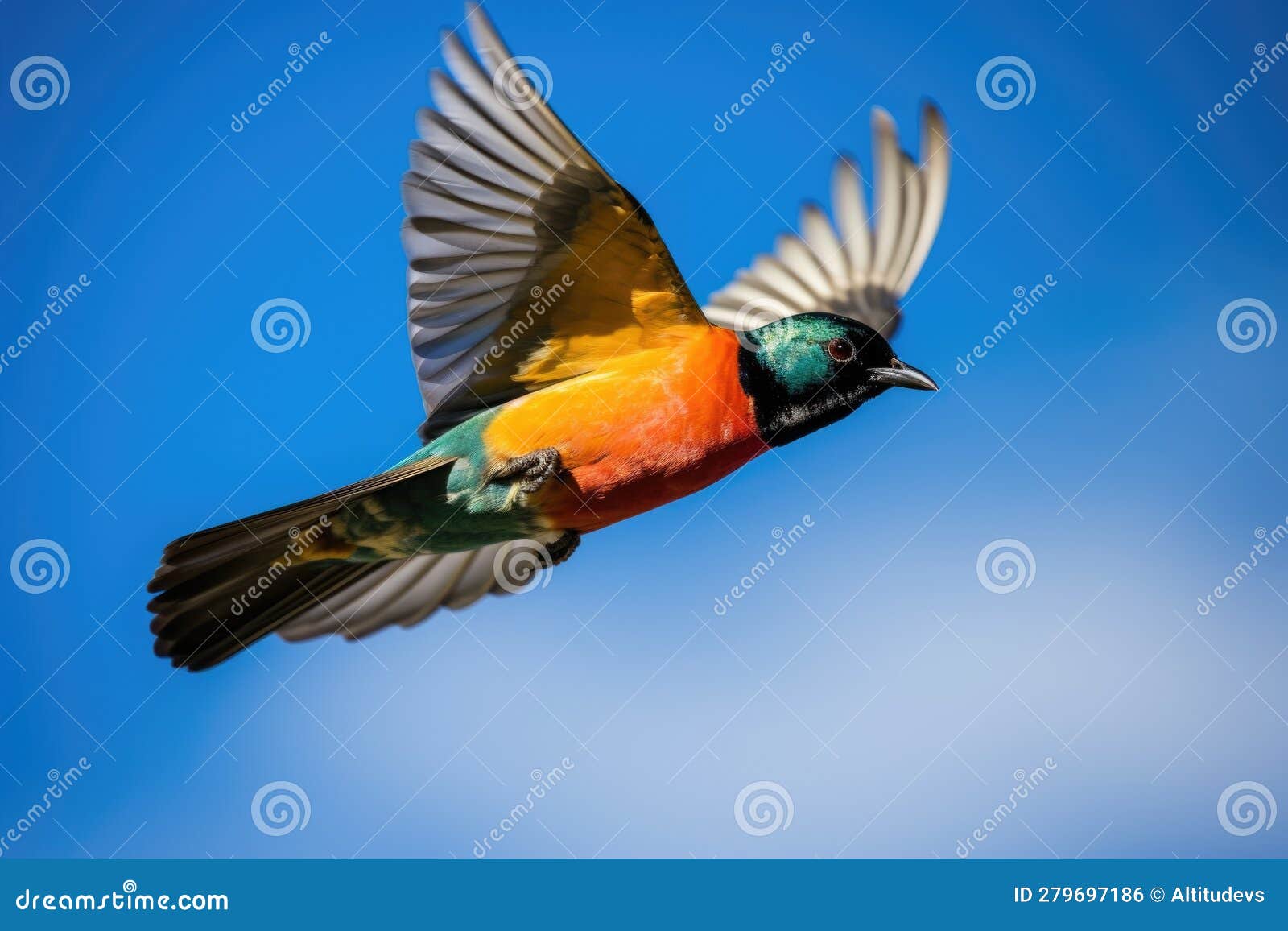 Colorful Bird Soaring through the Clear Blue Sky Stock Illustration ...