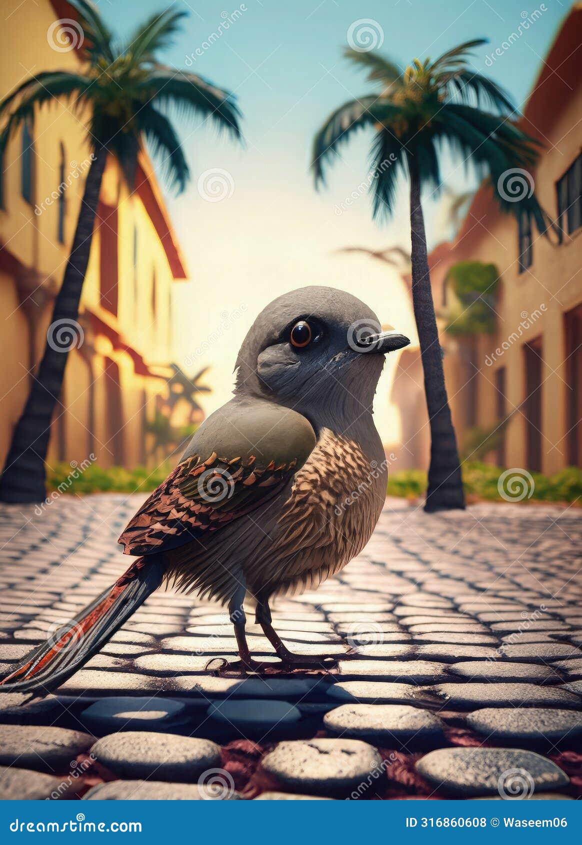 Colorful Bird Standing on the Pavement in Front of the Palm Tree Stock ...