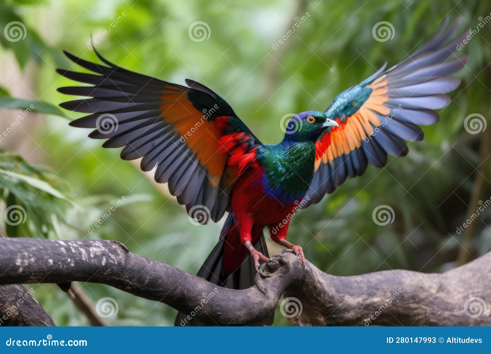 Colorful Bird Swoops in for Dramatic Landing on Tree Branch Stock ...