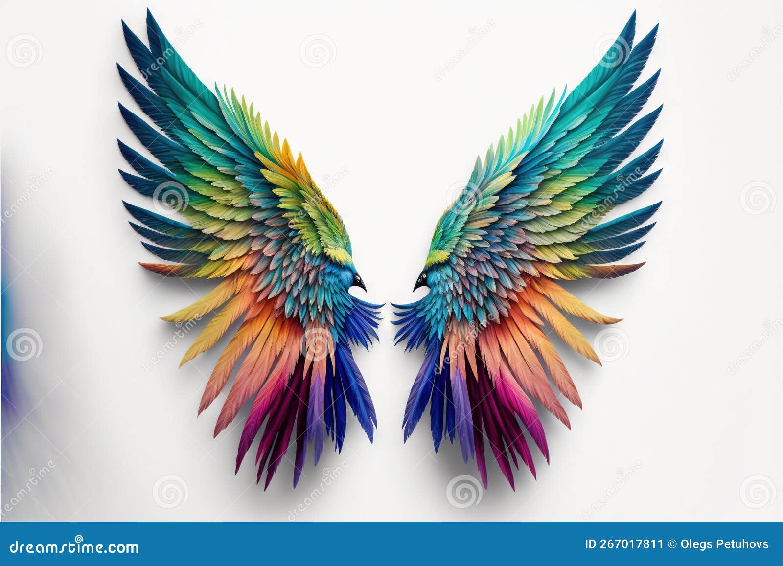 A Colorful Bird Wing is on a White Background with a White Background ...