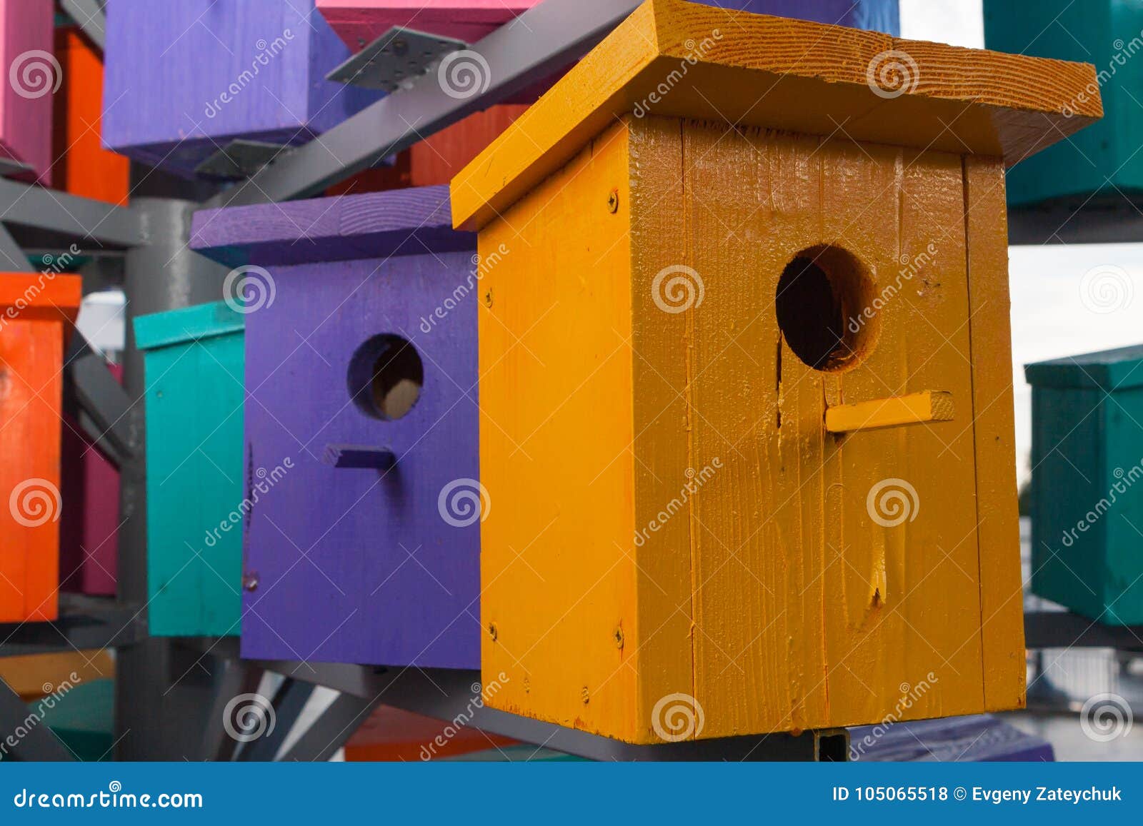 Colorful birdhouses boxes stock photo. Image of colorful - 105065518