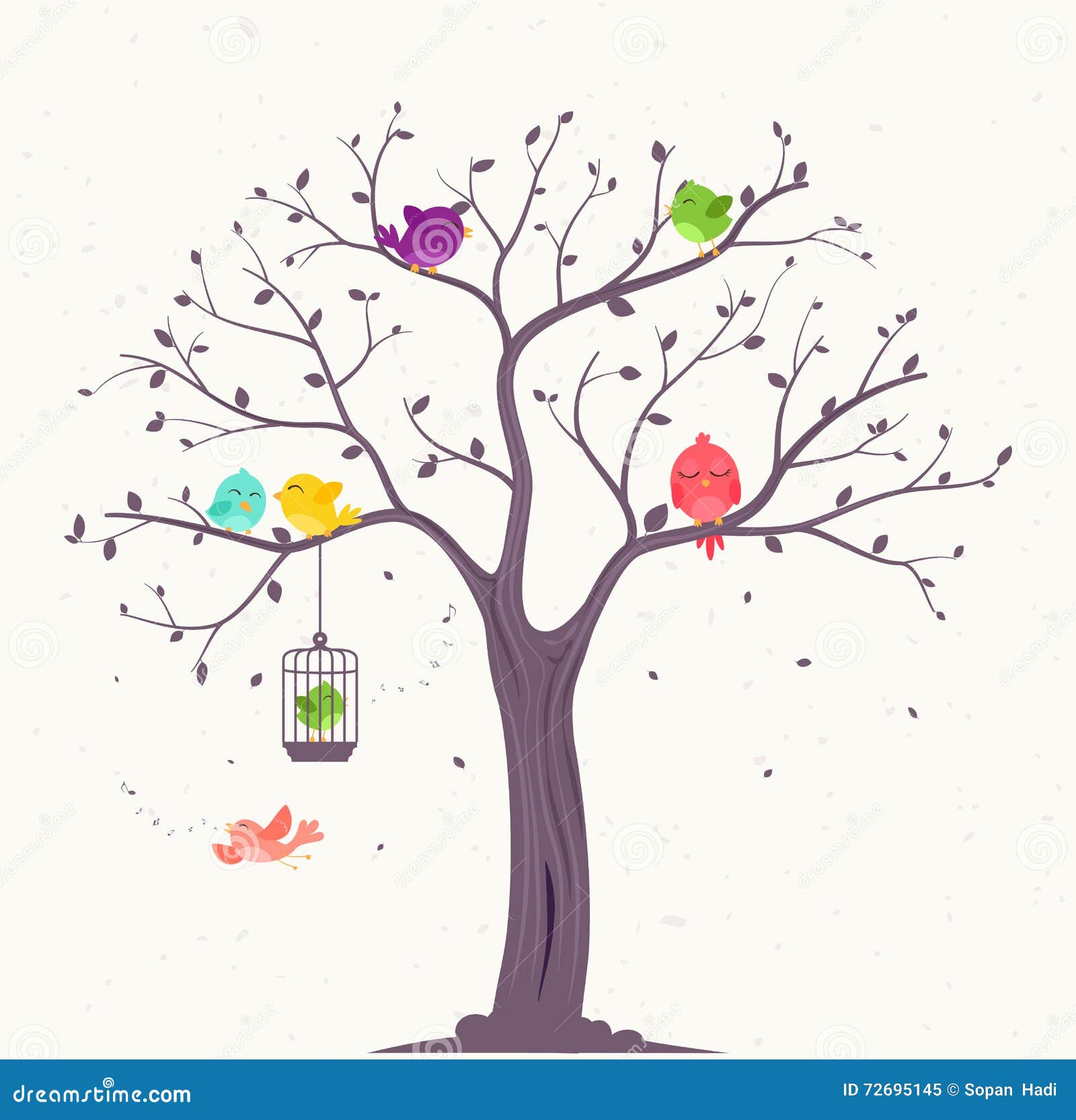 Colorful Birds on Beautiful Trees Stock Vector - Illustration of color ...