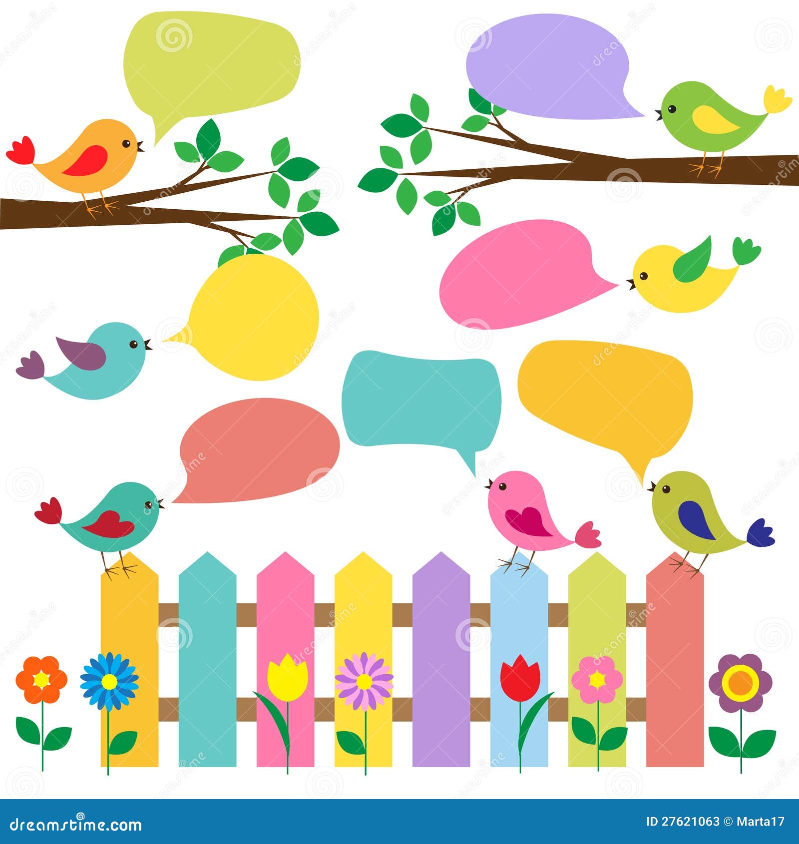 Colorful Birds with Bubbles for Speech Stock Vector - Illustration of ...