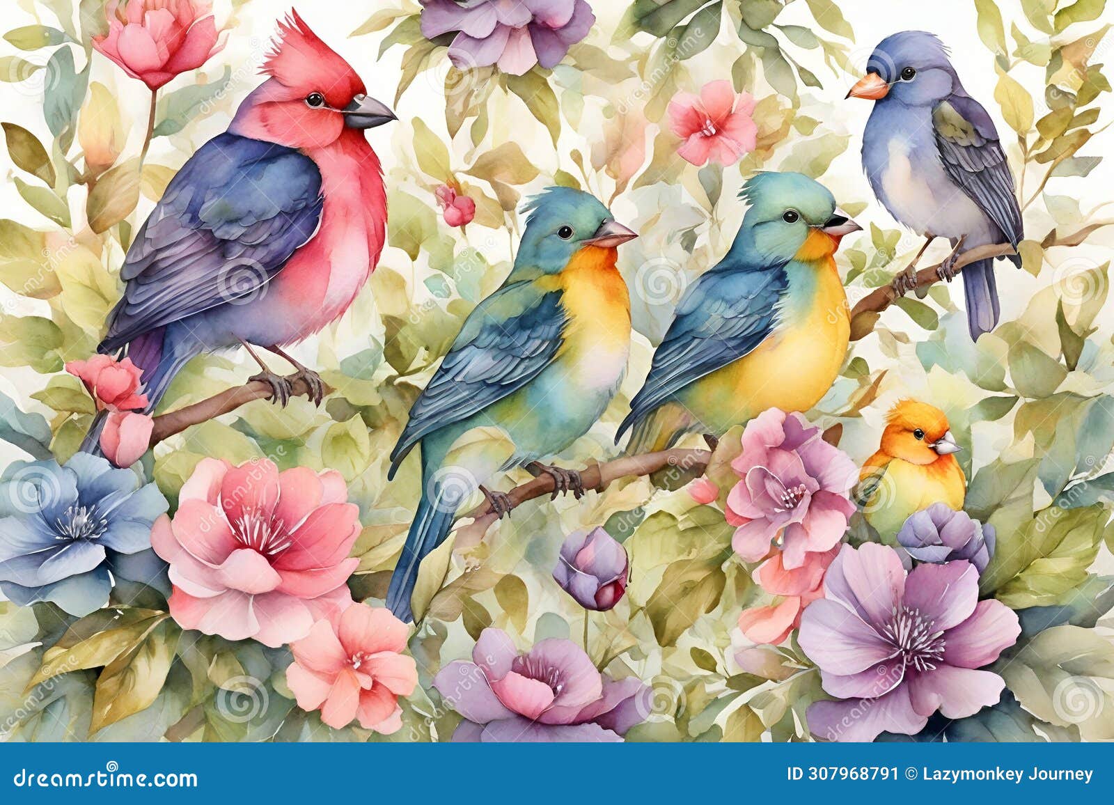 Colorful Birds Family in the Forest Stock Illustration - Illustration ...