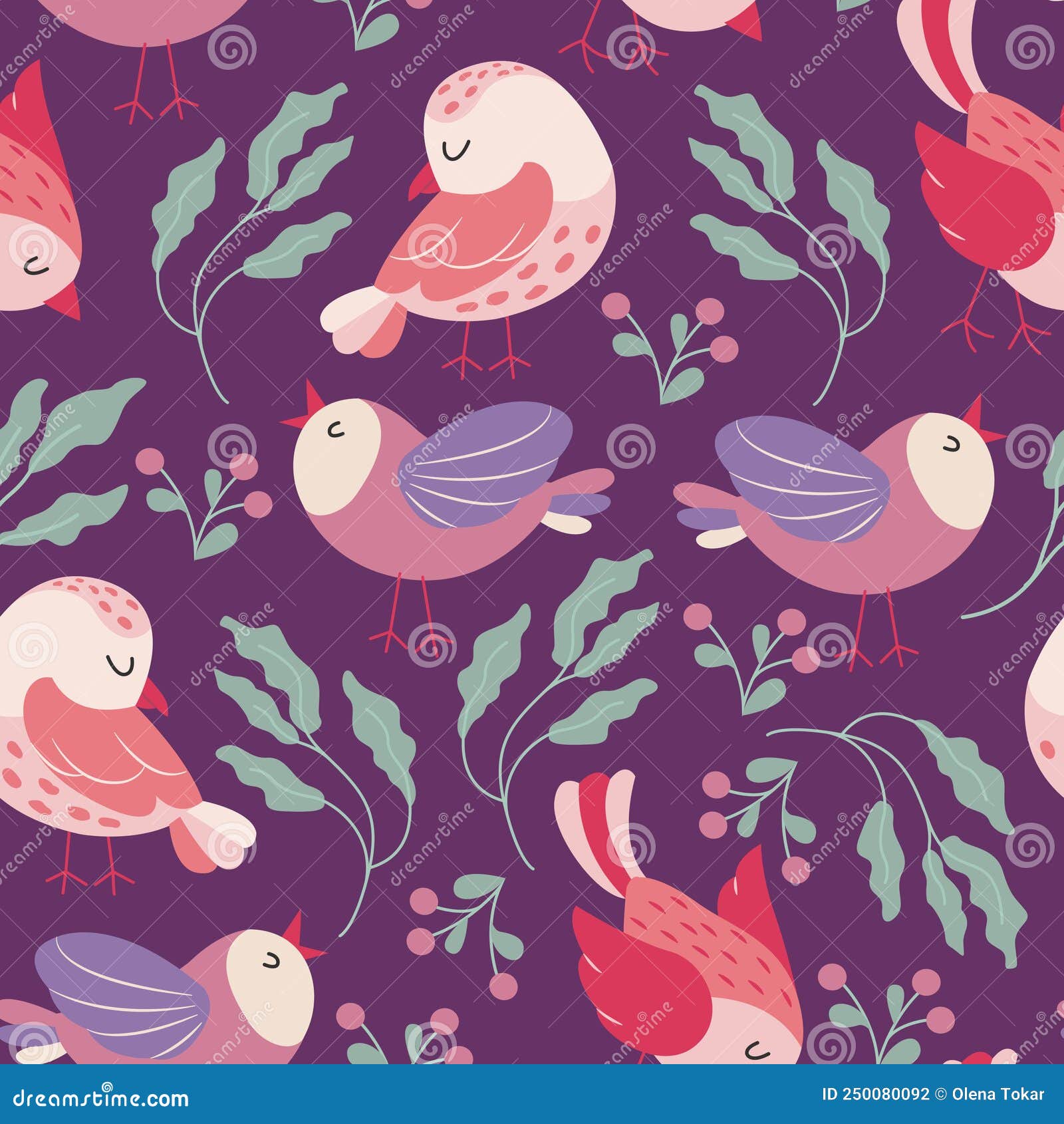 Colorful Birds Seamless Pattern. Exotic Birds in Different Print Poses ...