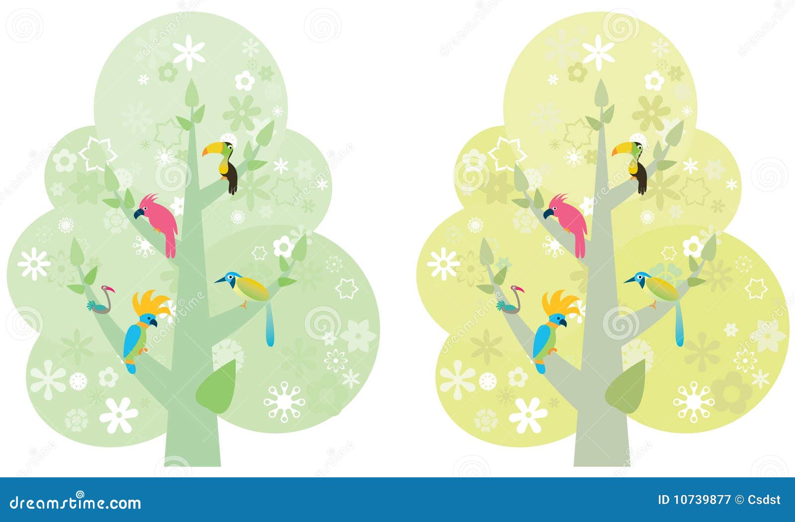 Colorful birds in trees stock vector. Illustration of branches - 10739877