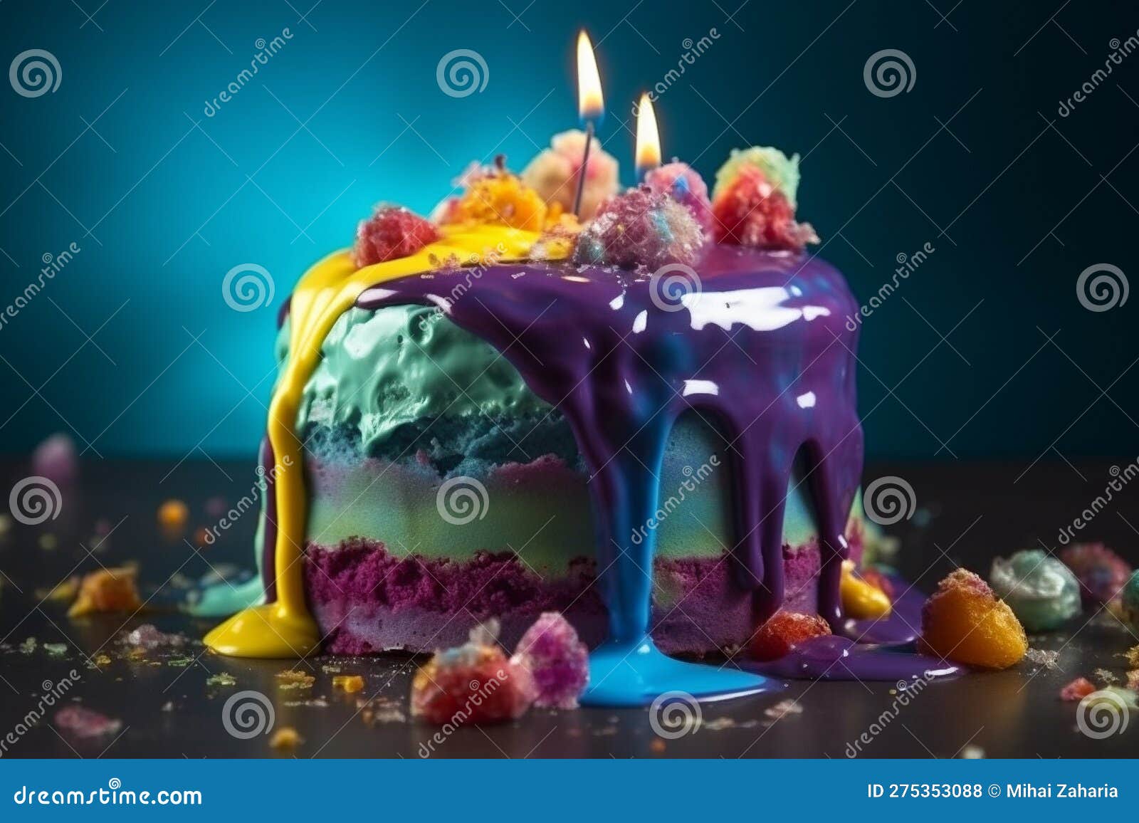Colorful Birthday Cake Exploding and Melting. Conceptual Illustration ...